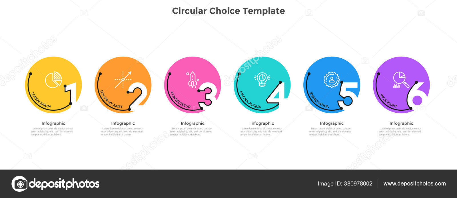 Process Chart Colorful Circular Elements Figures Concept Six Successive ...