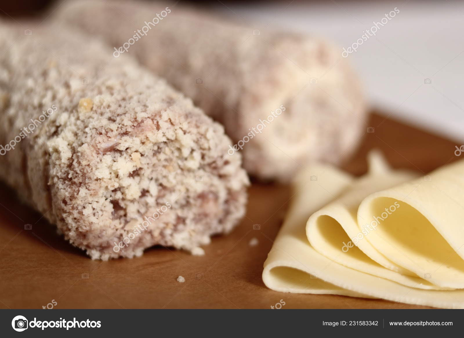 Uncooked Meat Roulade Rolled Meat Filling Cheese Ham — Stock Photo ...