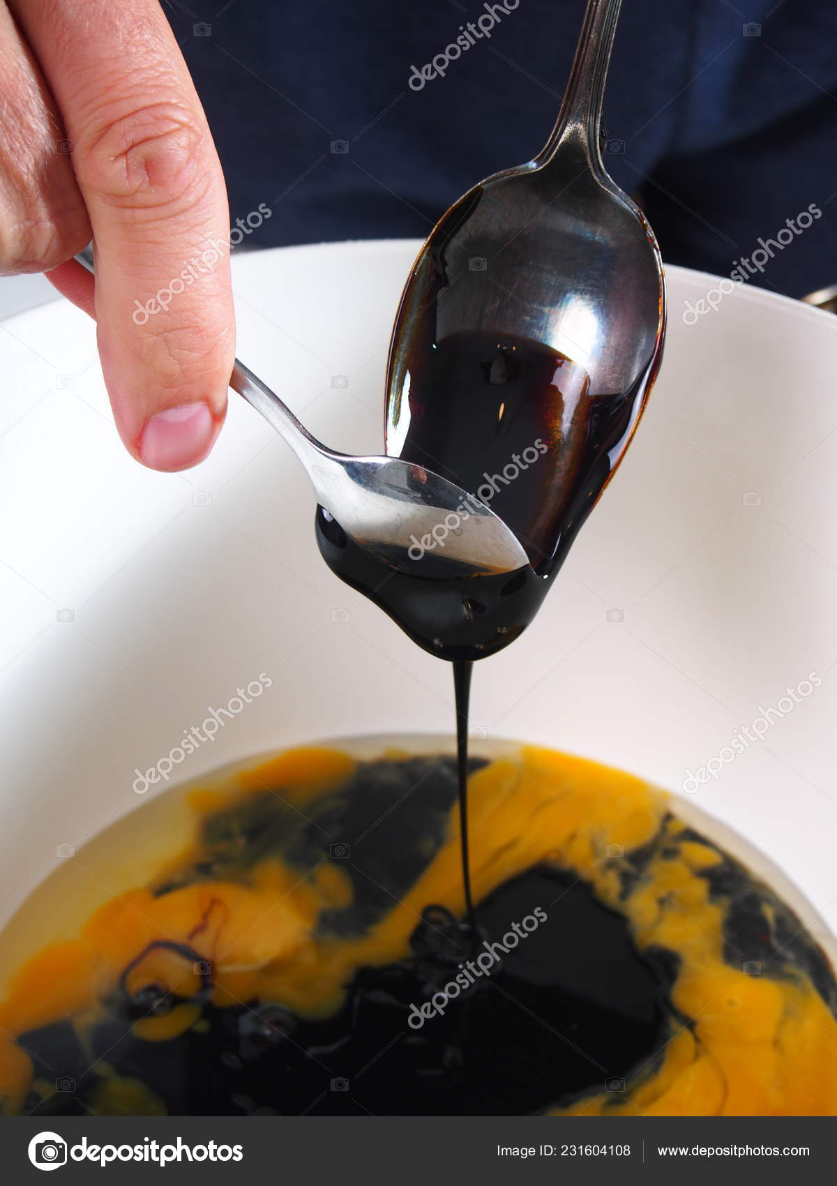 Adding Molasses Egg Mixture Making Treacle Pie Series Stock Photo by ...