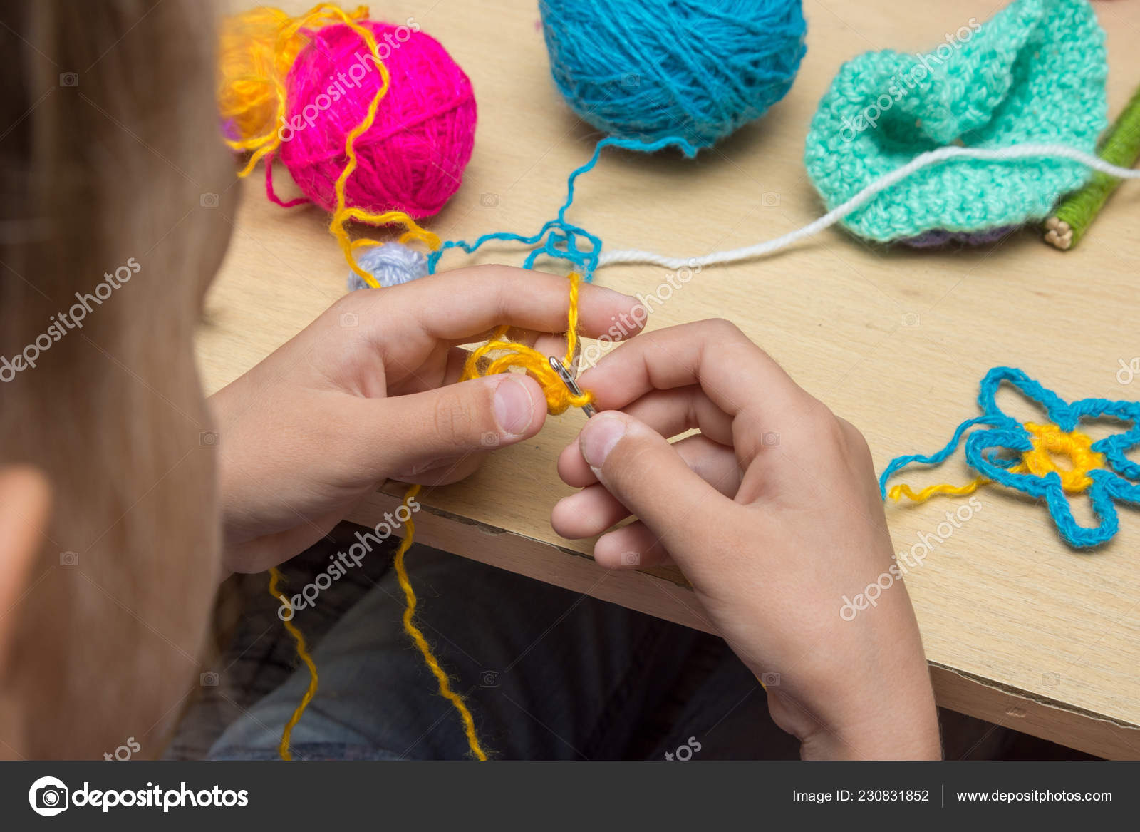 Hands Child Embroidered Threads Using Hook Stock Photo by ©Madhourses ...