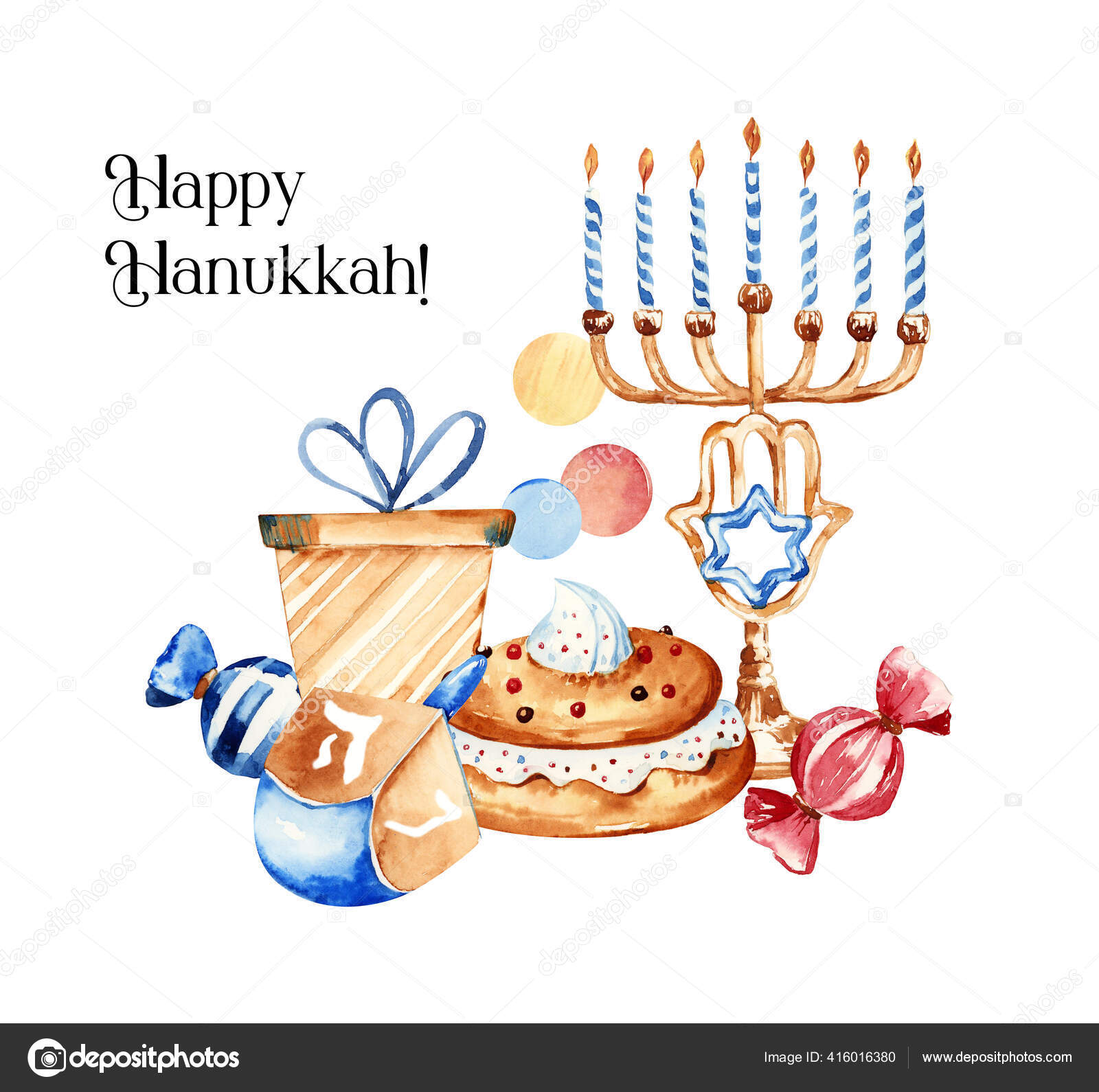 Jewish Holiday Hanukkah Banner Design Menorah Dreidel Traditional ...