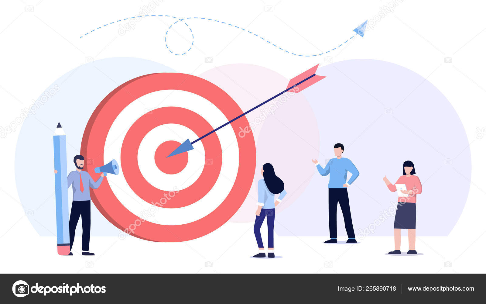 Big target, manager and employees engaged in company goals. Internal ...