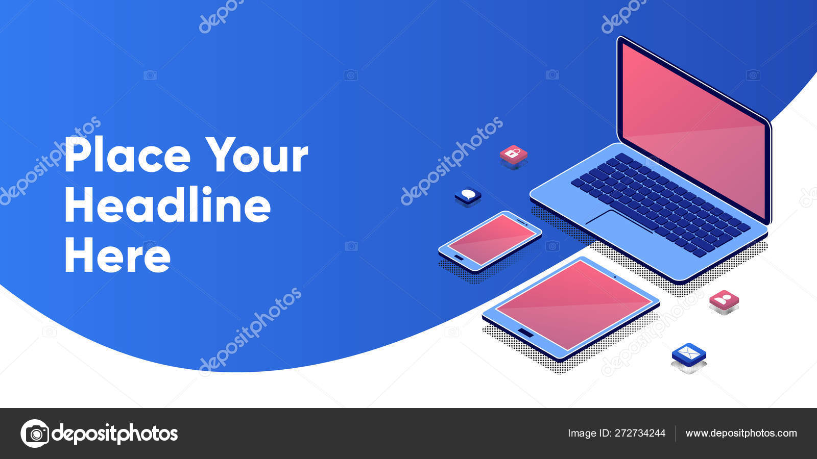 Web and coding. Cross platform banner. Empty screen laptop, tablet and ...
