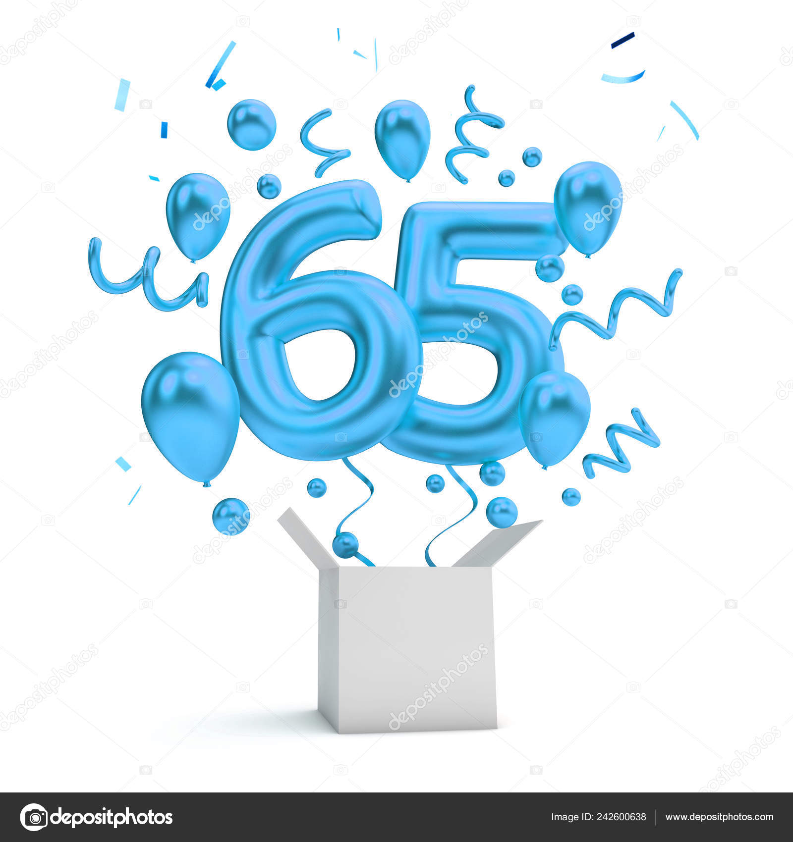 Happy 65Th Birthday Blue Surprise Balloon Box Rendering — Stock Photo ...