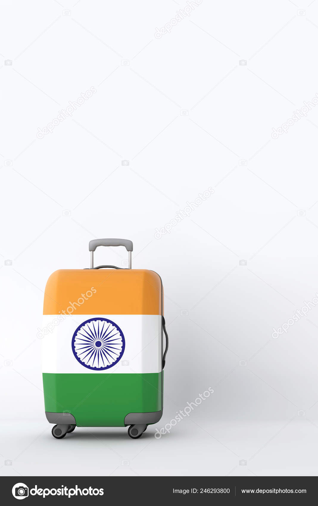 Travel suitcase with the flag of India. Holiday destination. 3D Render ...