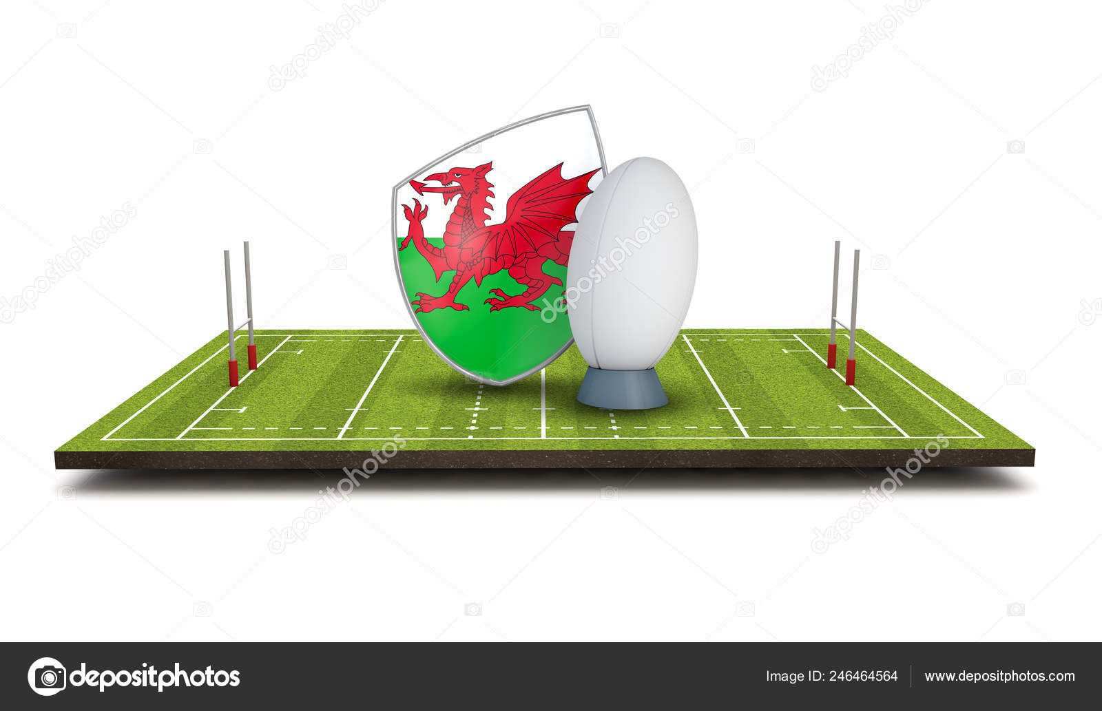 Wales rugby shield flag icon with rugby ball. 3D Render — Stock Photo ...
