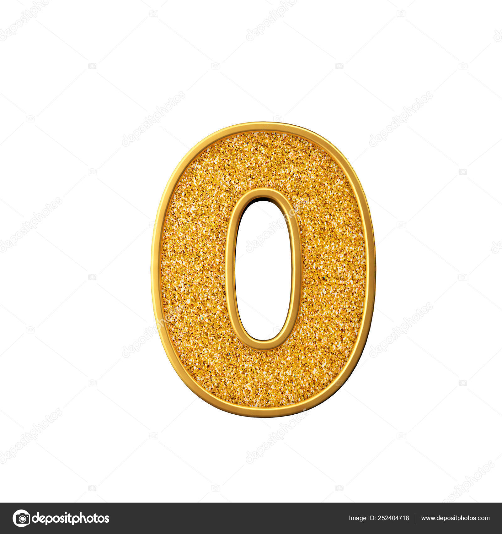 Gold glitter number 0. Shiny sparkling golden number. 3D rendering ...