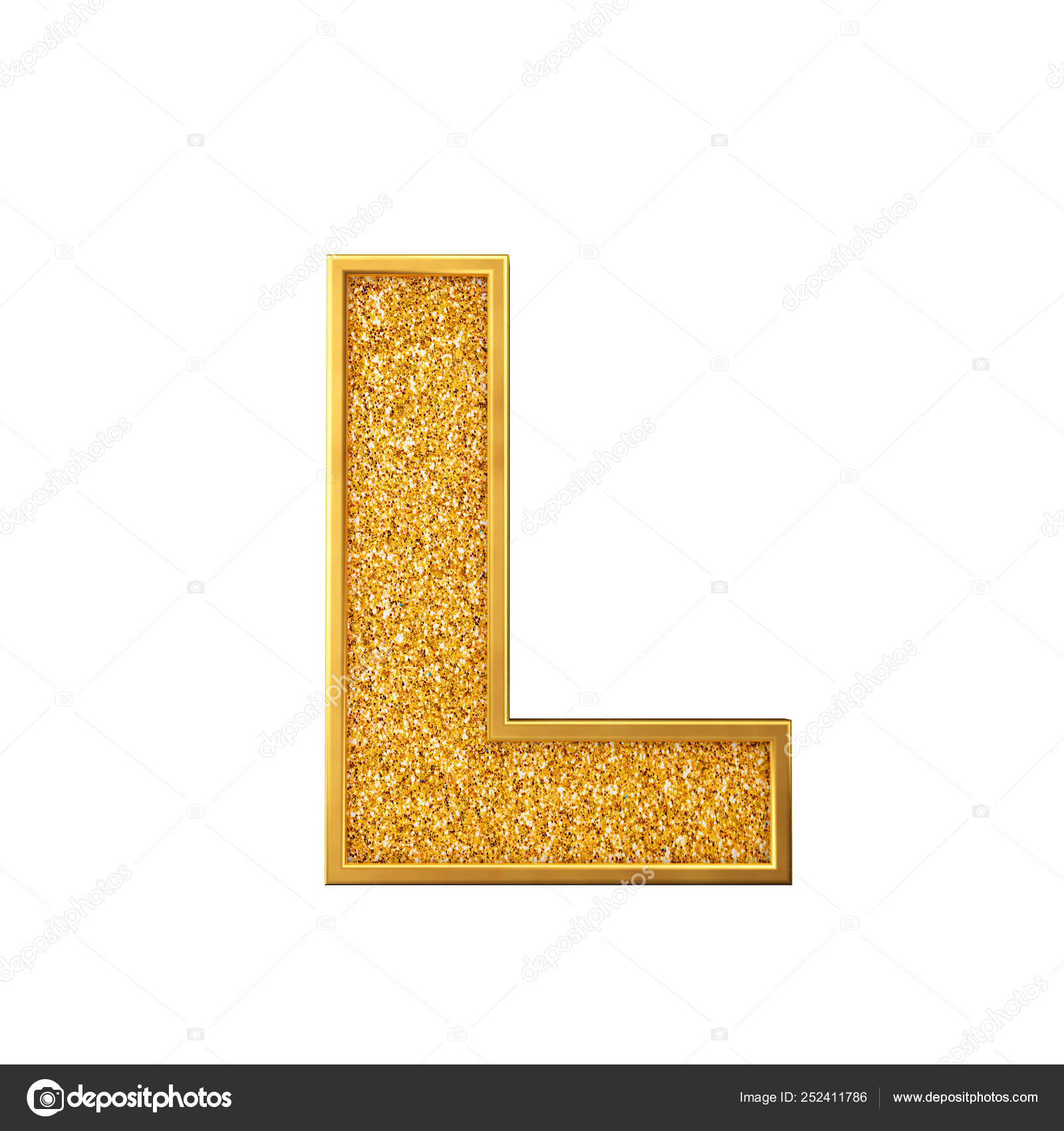 Letra dorada brillante L. Letra dorada brillante brillante. Renderizado ...