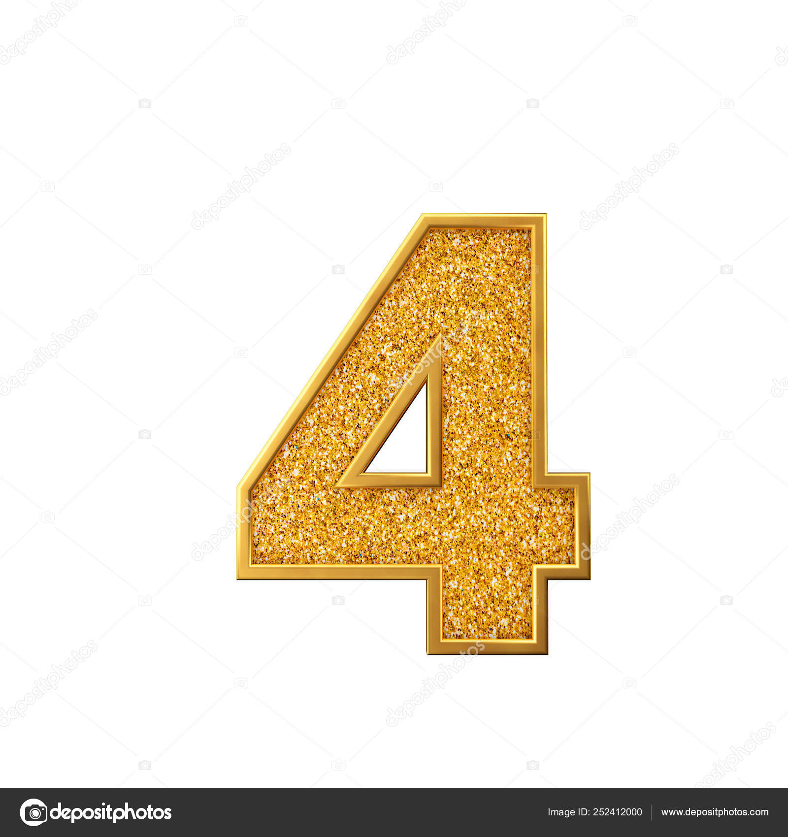 Золотой блеск номер 4. Блестящее золотое число. 3D рендеринг стоковое ...