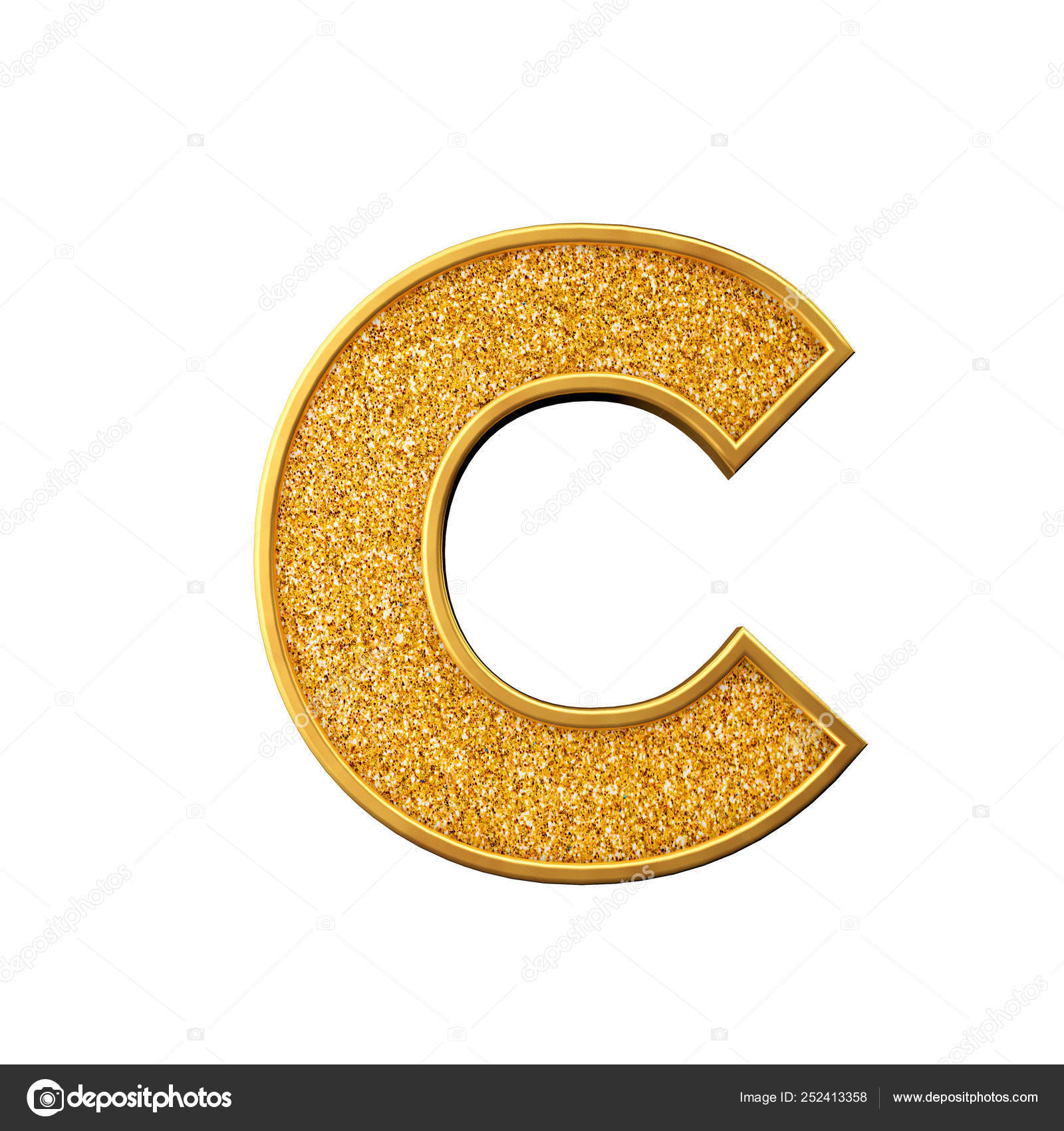 Letra dorada brillante C. Letra dorada brillante brillante. Renderizado ...