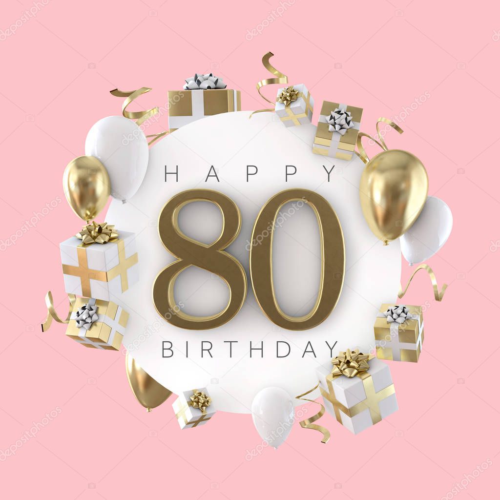 Feliz cumpleaños 80 composición de la fiesta con globos y regalos ...