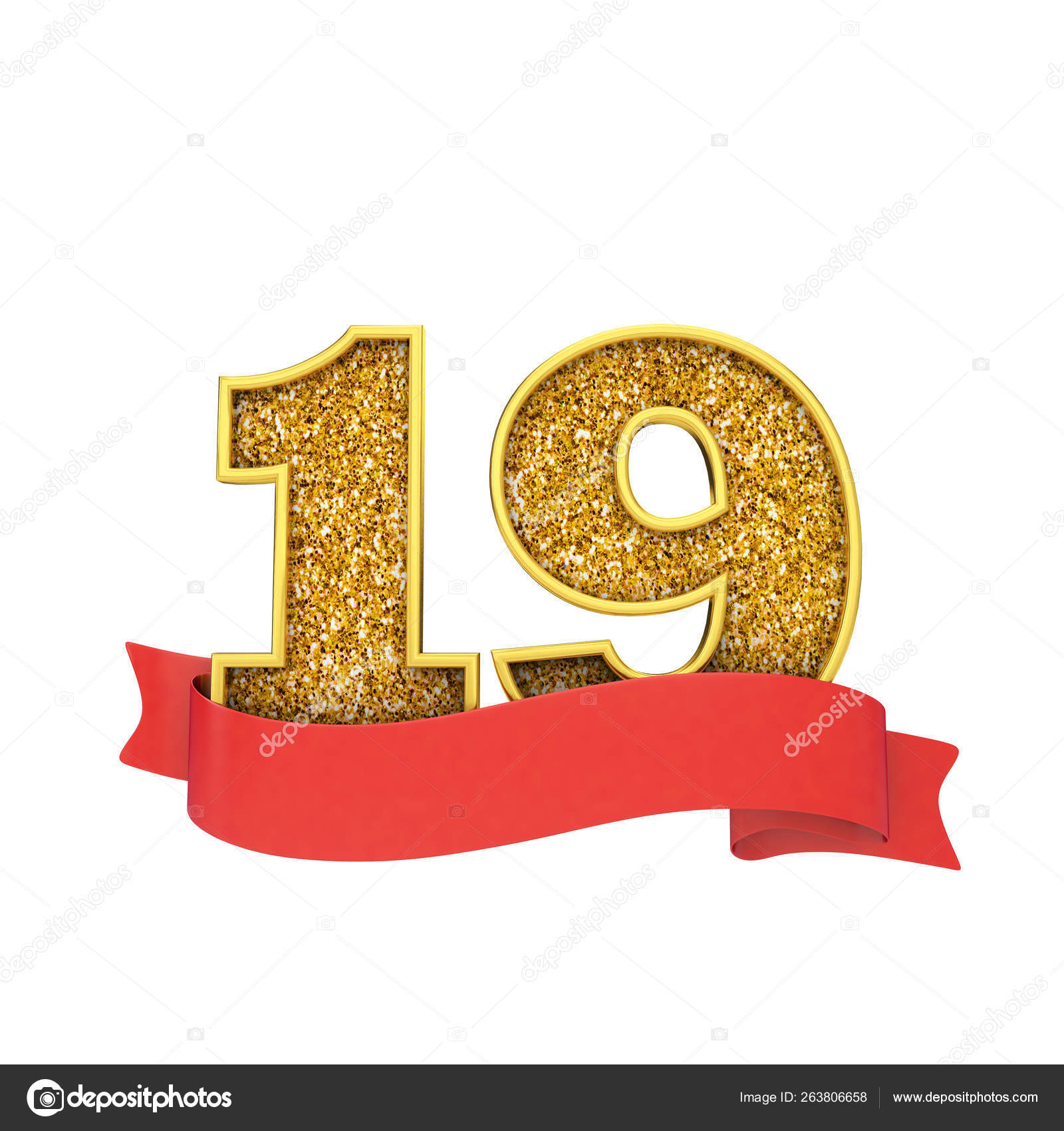 Celebración del brillo de oro número 19 con una pancarta de pergamino ...