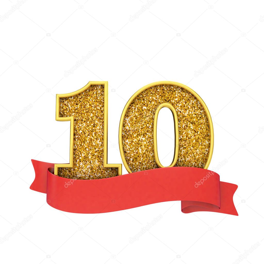 Celebración del brillo dorado número 10 con una pancarta de pergamino ...