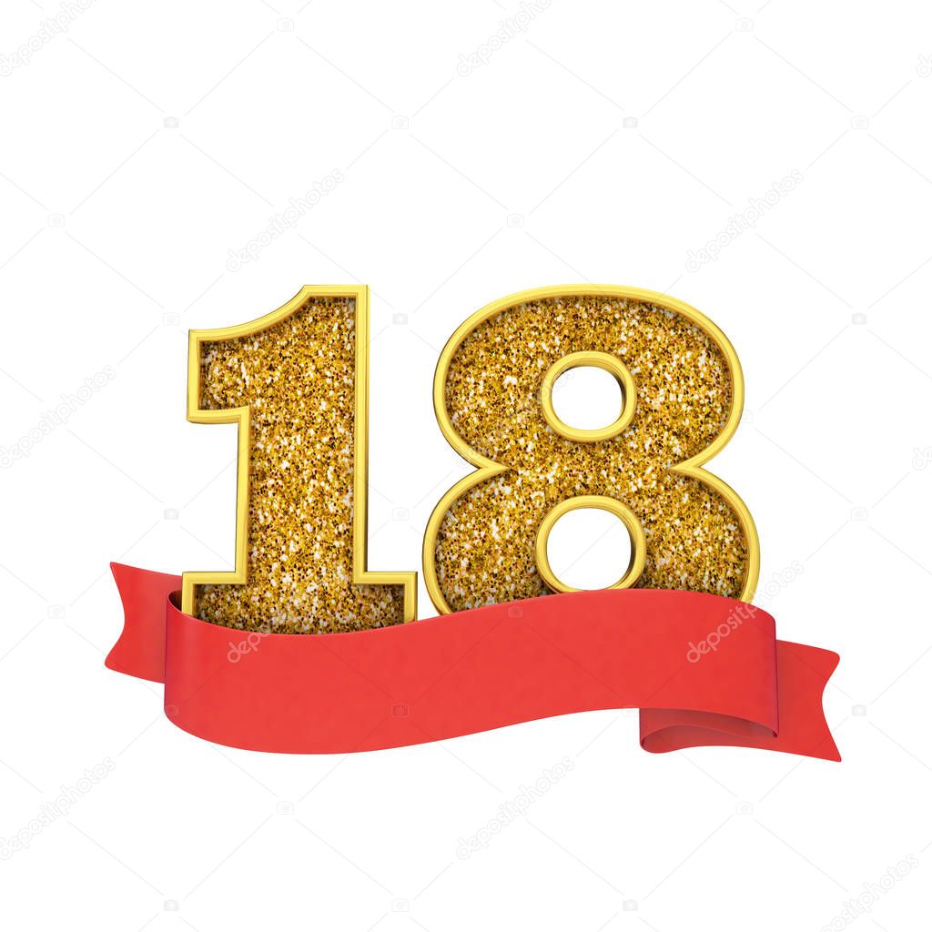 Celebración del brillo de oro número 18 con una pancarta de pergamino ...