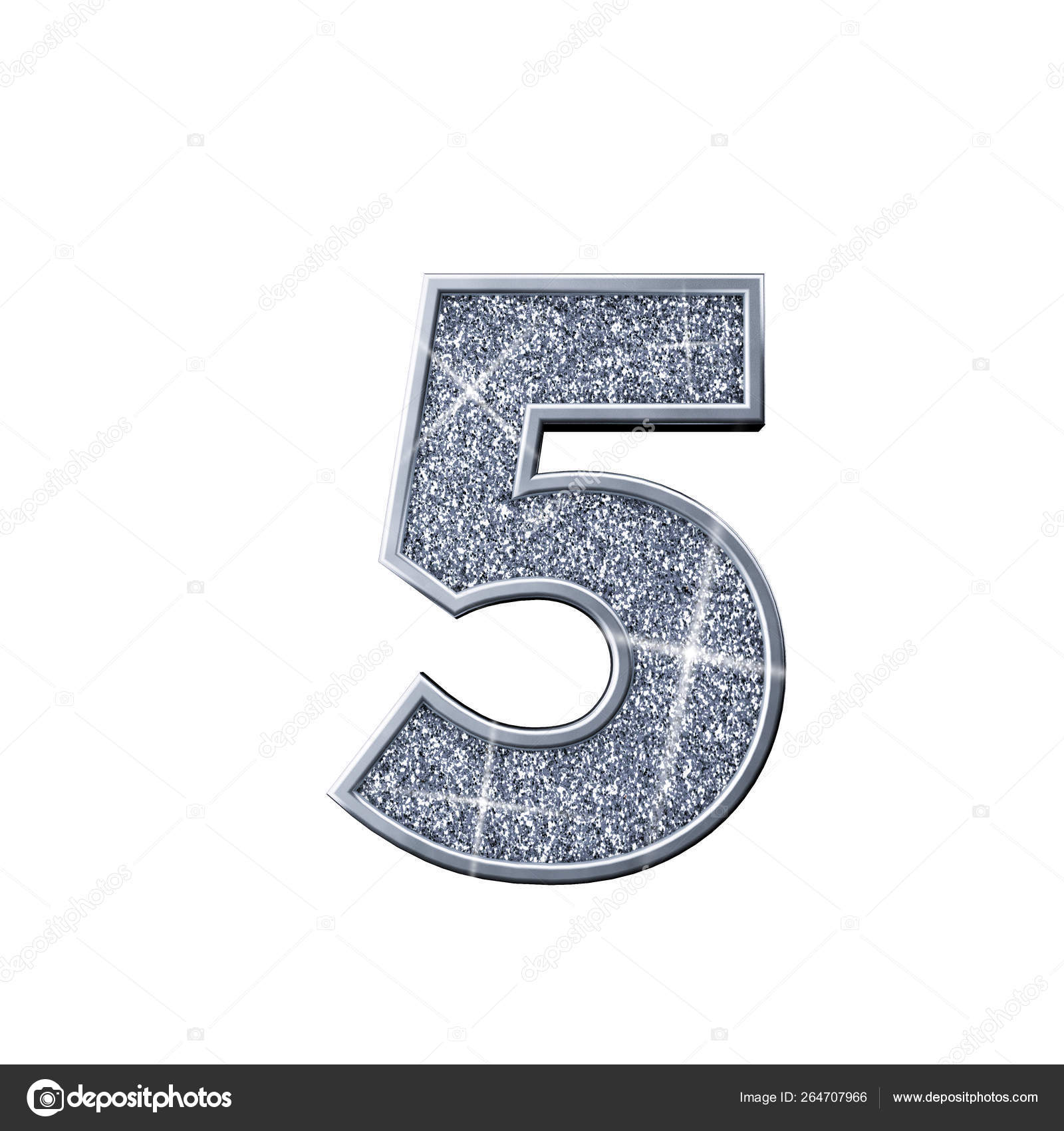 Silver glitter number 5. Shiny sparkling number. 3D rendering — Stock ...