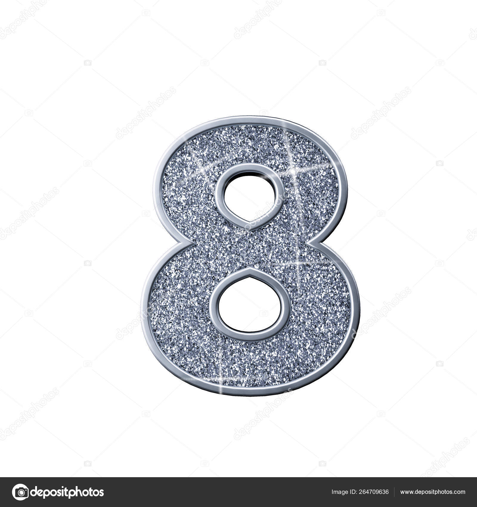 Silver glitter number 8. Shiny sparkling number. 3D rendering — Stock ...
