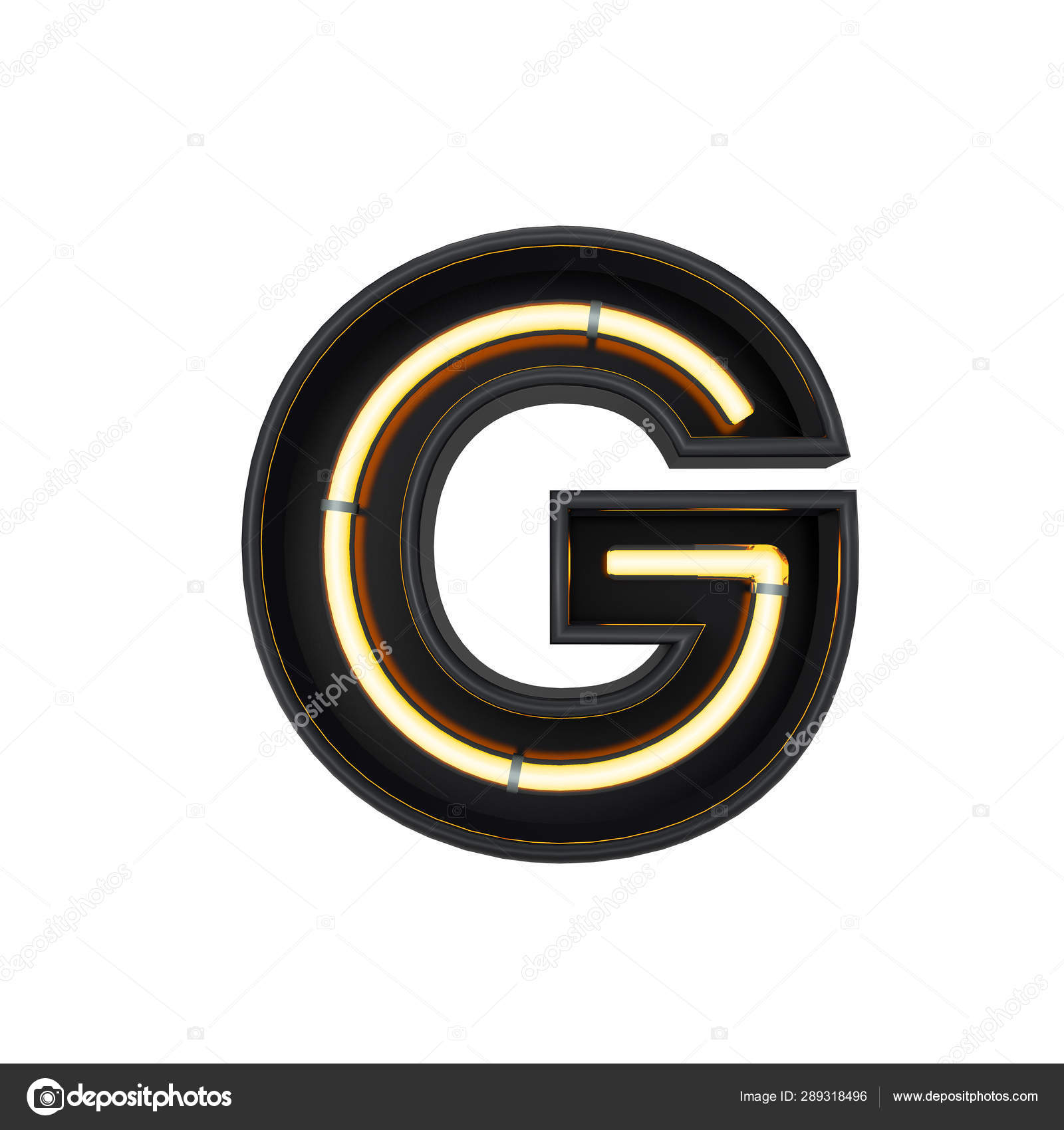 Neon style light letter G. Glowing neon Capital letter. 3D rende ...