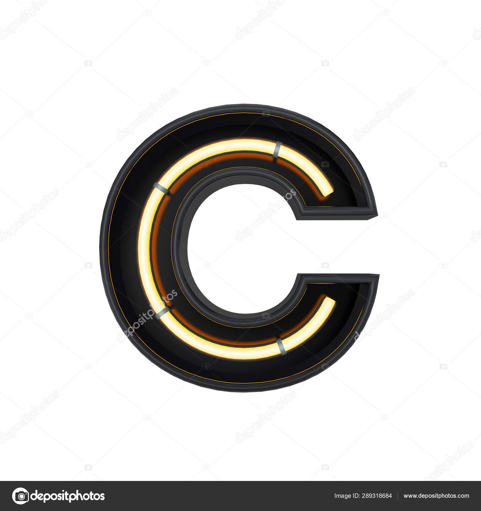 Neon style light letter C. Glowing neon Capital letter. 3D rende ...