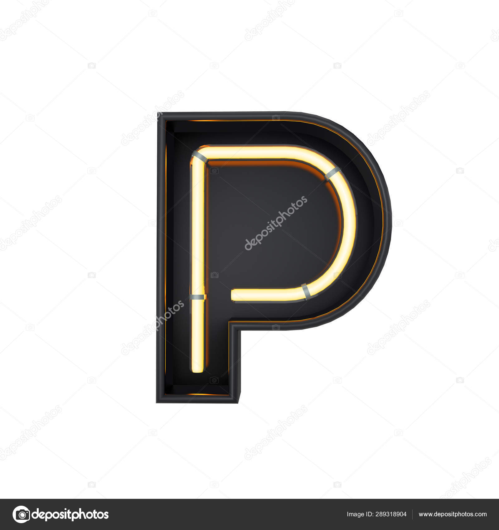 Neon style light letter P. Glowing neon Capital letter. 3D rende ...