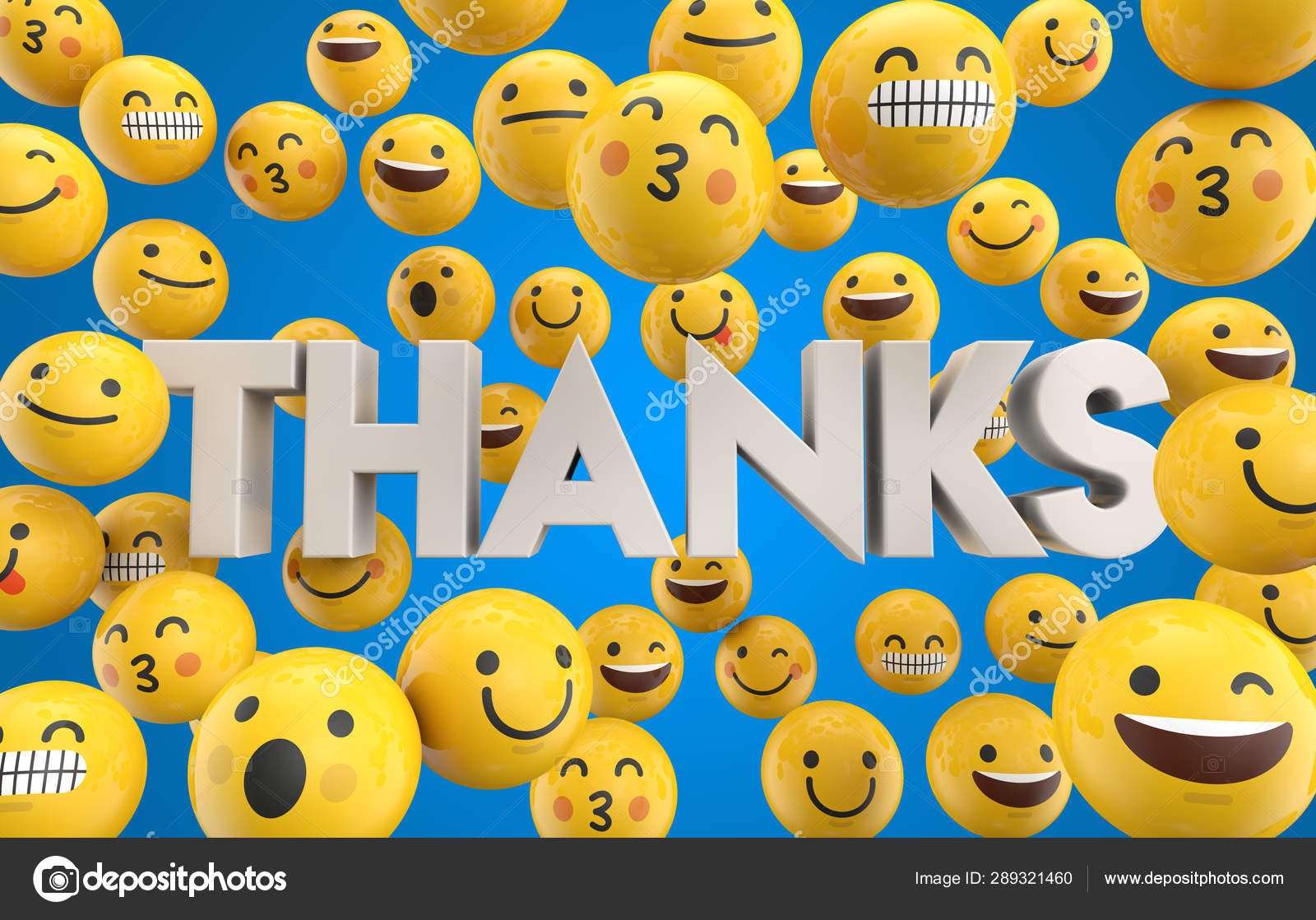 Set of emoji emoticon character faces with the word thanks, 3D R Stock ...