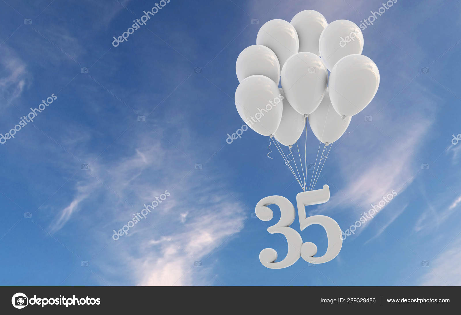 Number 35 party celebration. Number attached to a bunch of white ...