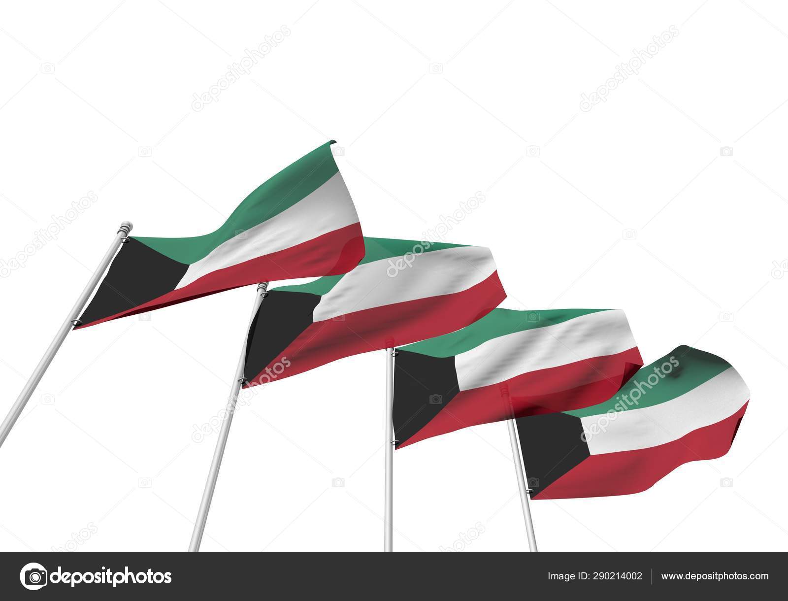 Kuwait flags in a row with a white background. 3D Rendering Stock Photo ...