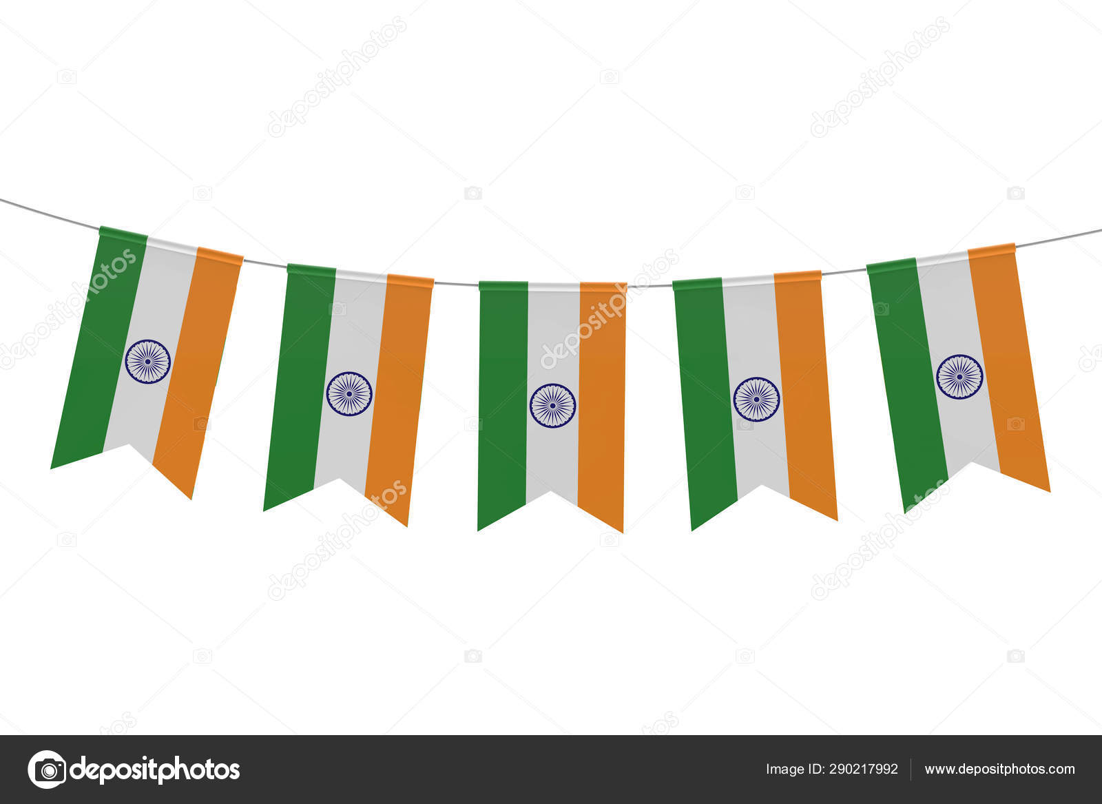 India national flag festive bunting against a plain white backgr ...