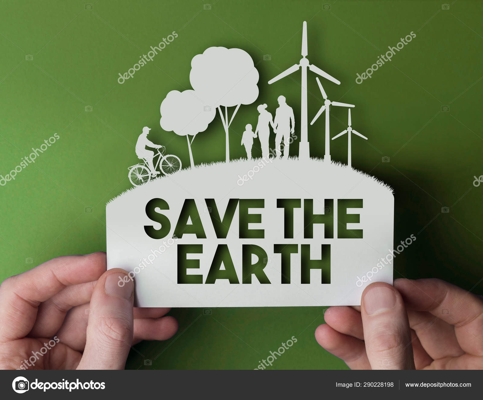 Save the earth - green environmental paper background with wind — Stock ...