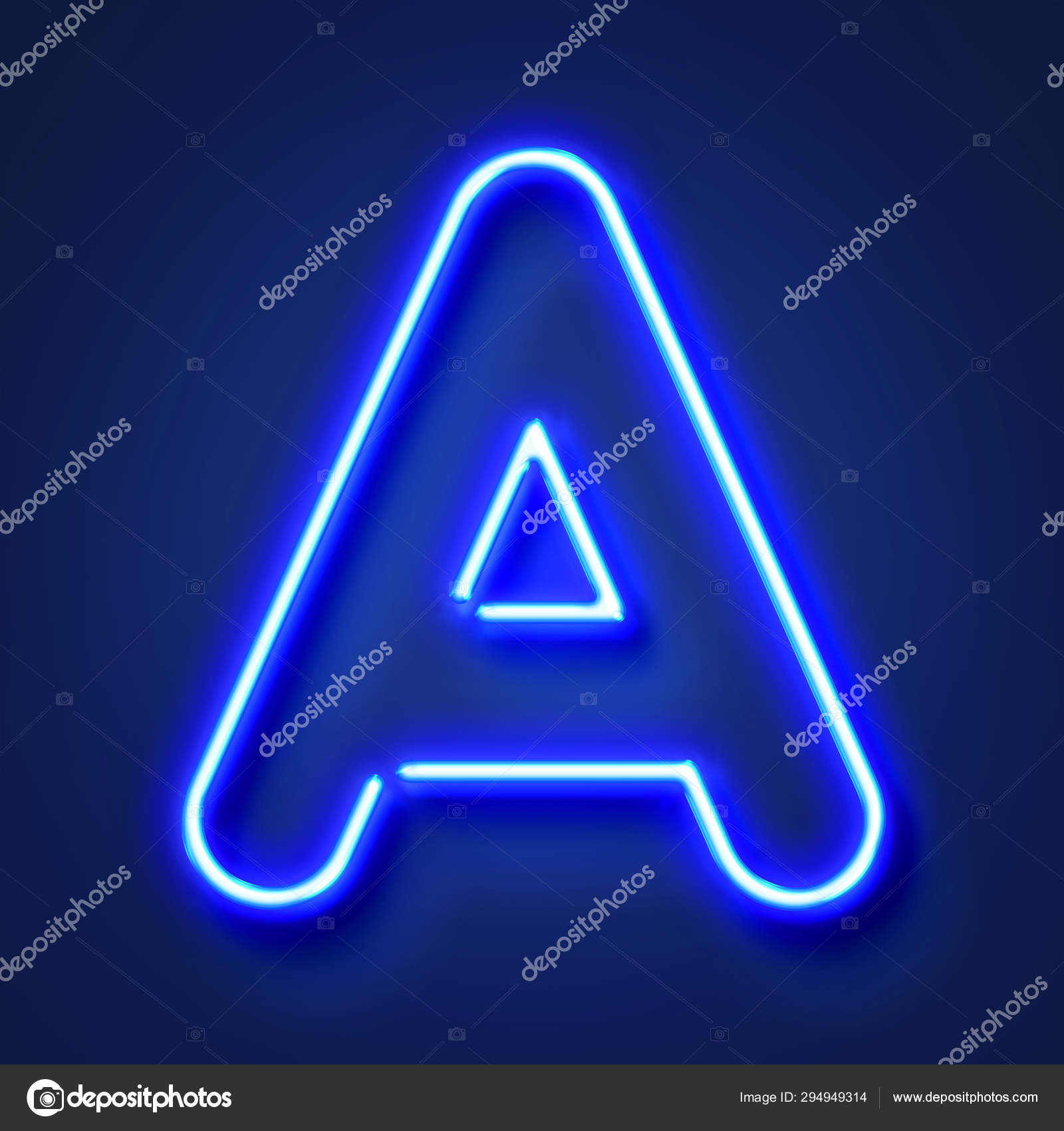 Fotos de Carta Una letra de neón azul brillante realista contra un ...