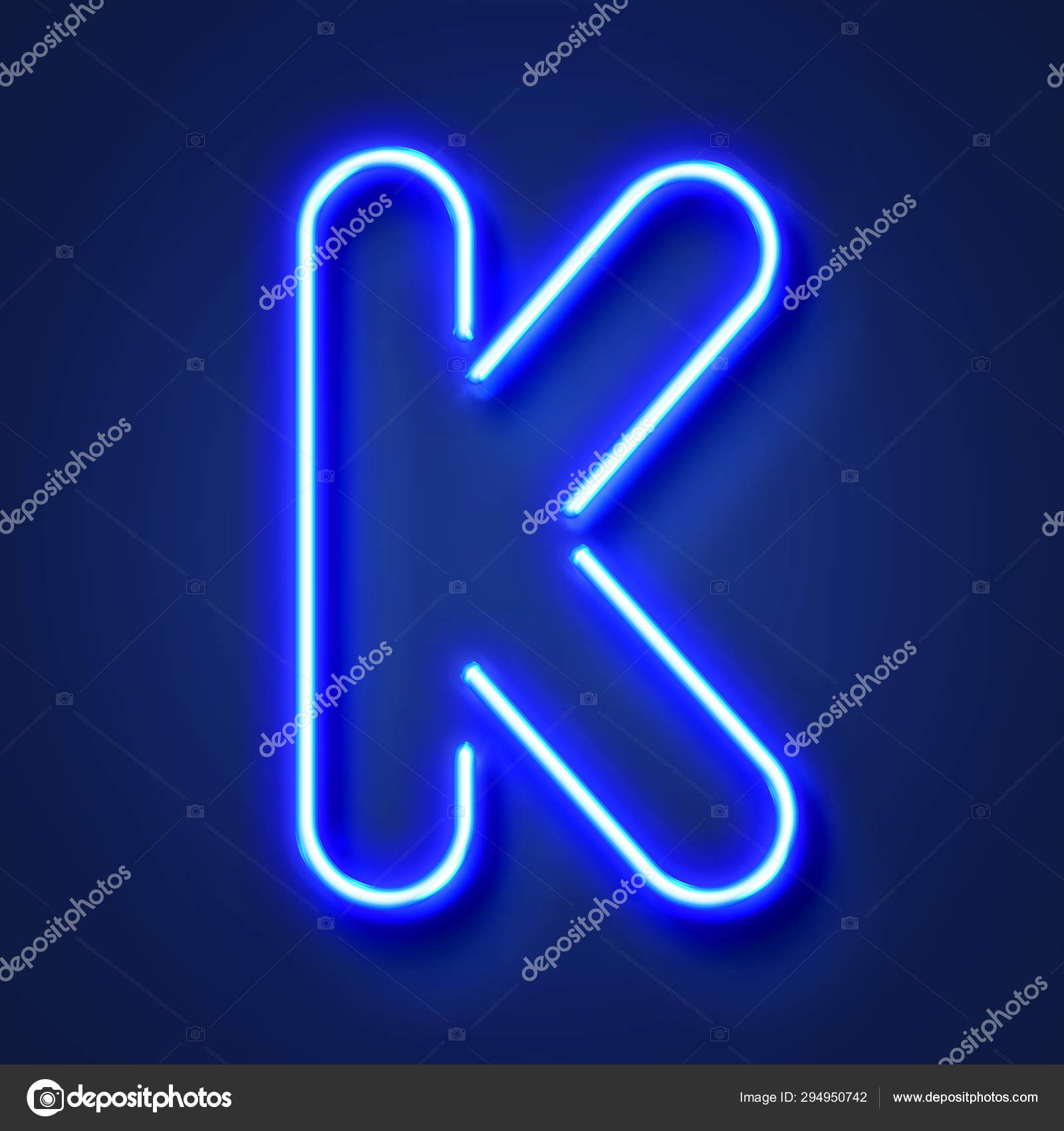 Letter K realistic glowing blue neon letter against a blue backg Stock ...
