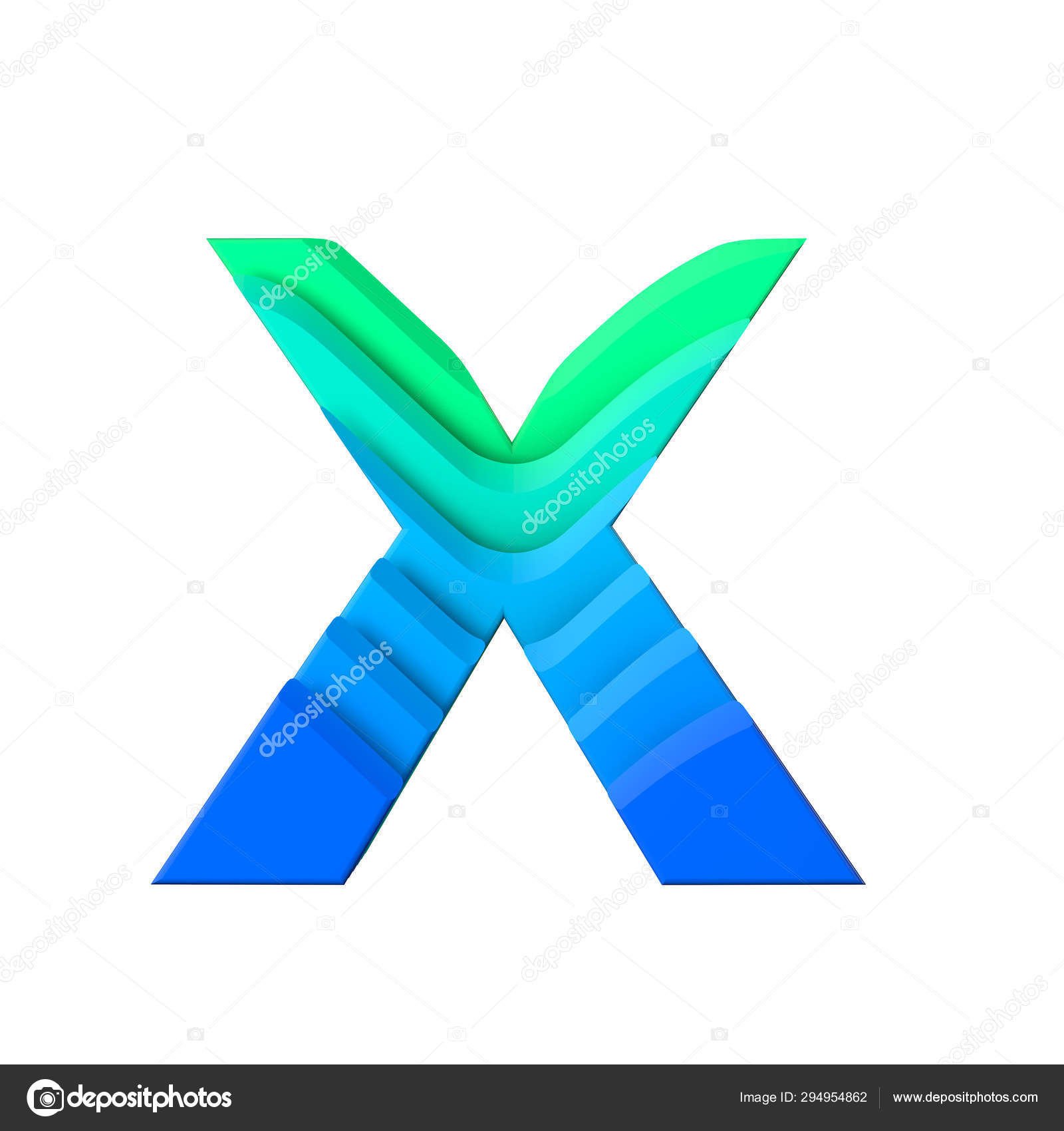 Letter X. Layered wave effect character type. 3D Rendering — Stock ...
