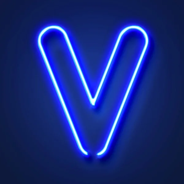 Letter V realistic glowing blue neon letter against a blue backg ...