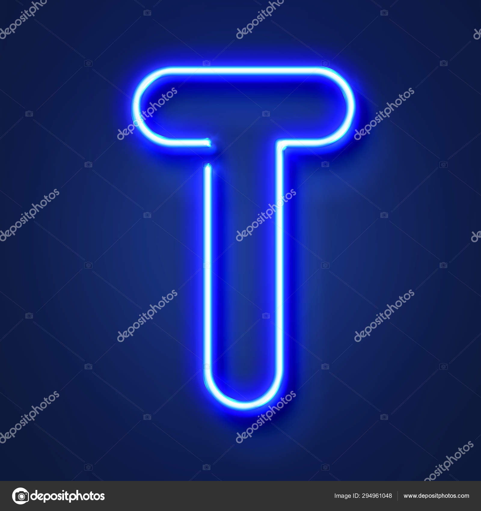 Letter T realistic glowing blue neon letter against a blue backg Stock ...