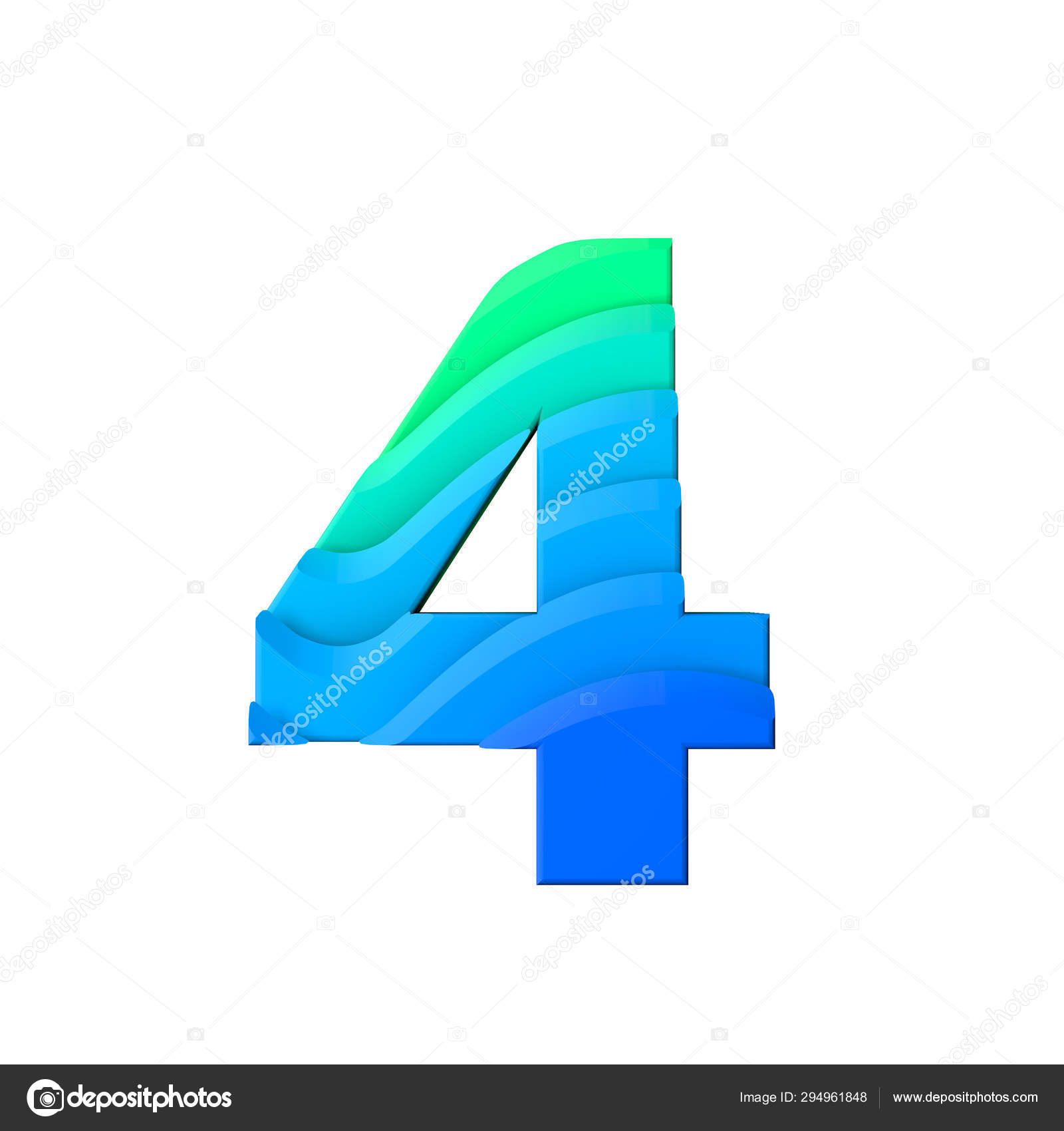 Number 4. Layered wave effect character type. 3D Rendering Stock ...