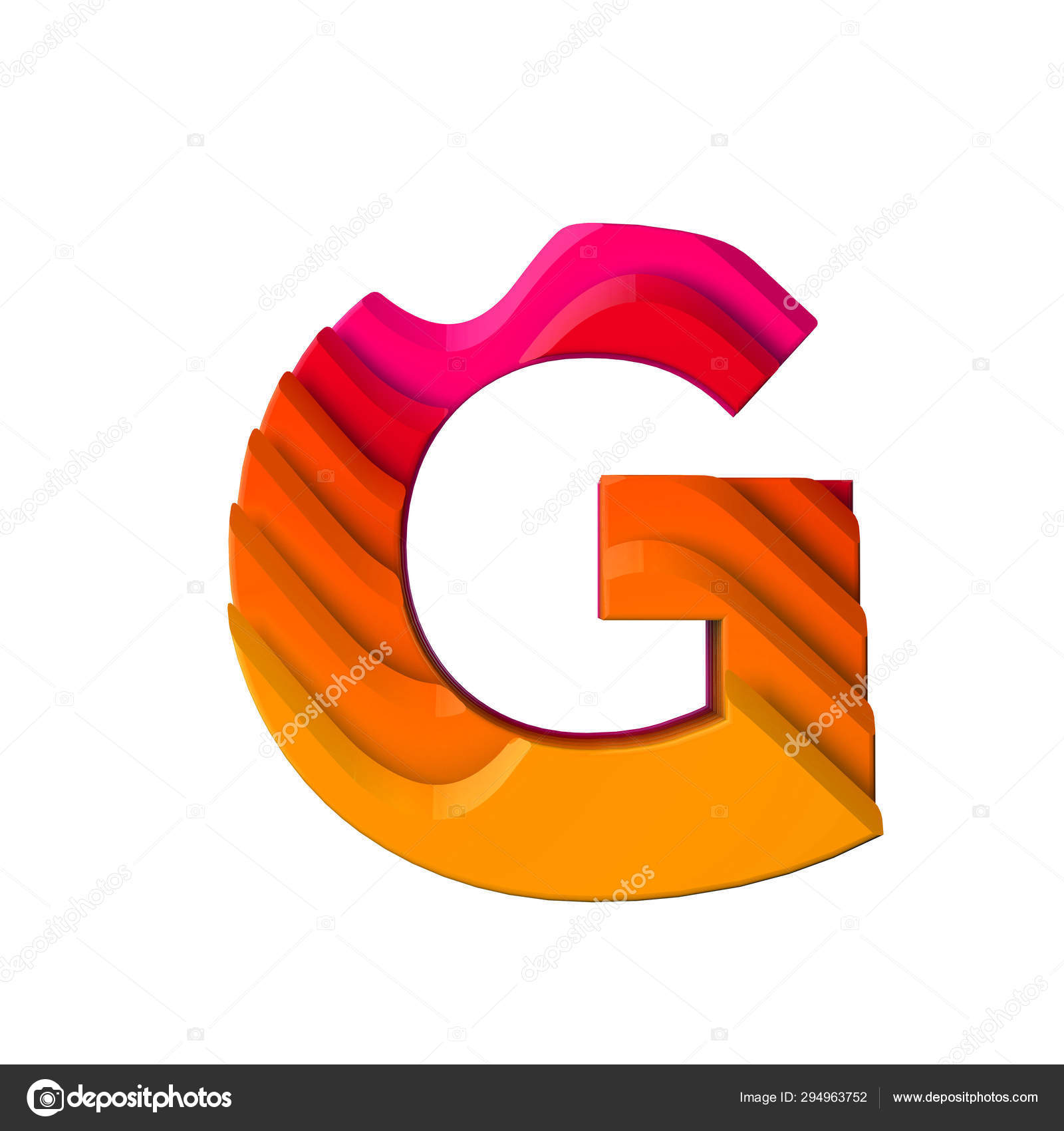 Letter G. Layered wave effect character type. 3D Rendering Stock ...