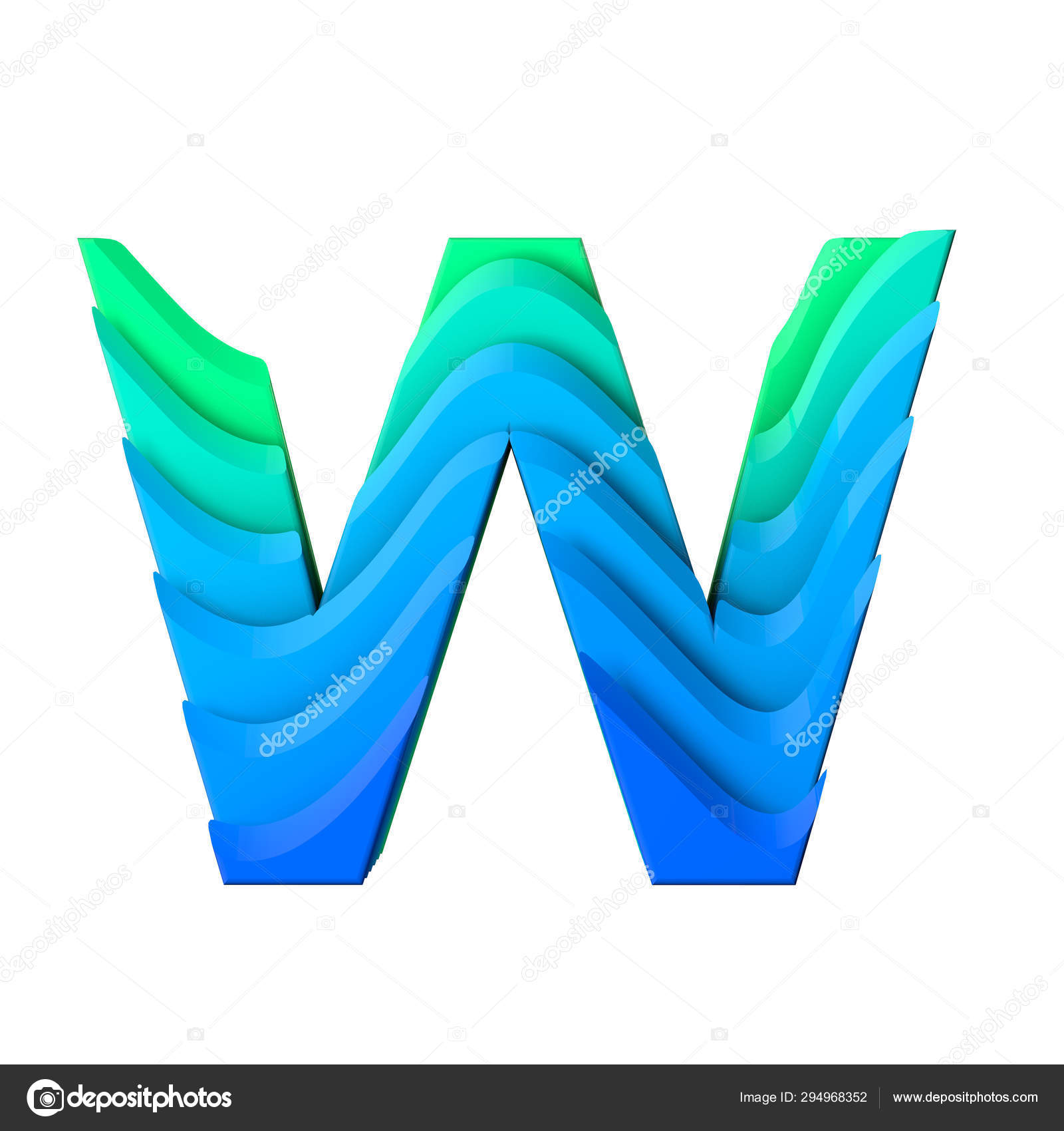 Letter W. Layered wave effect character type. 3D Rendering ⬇ Stock ...