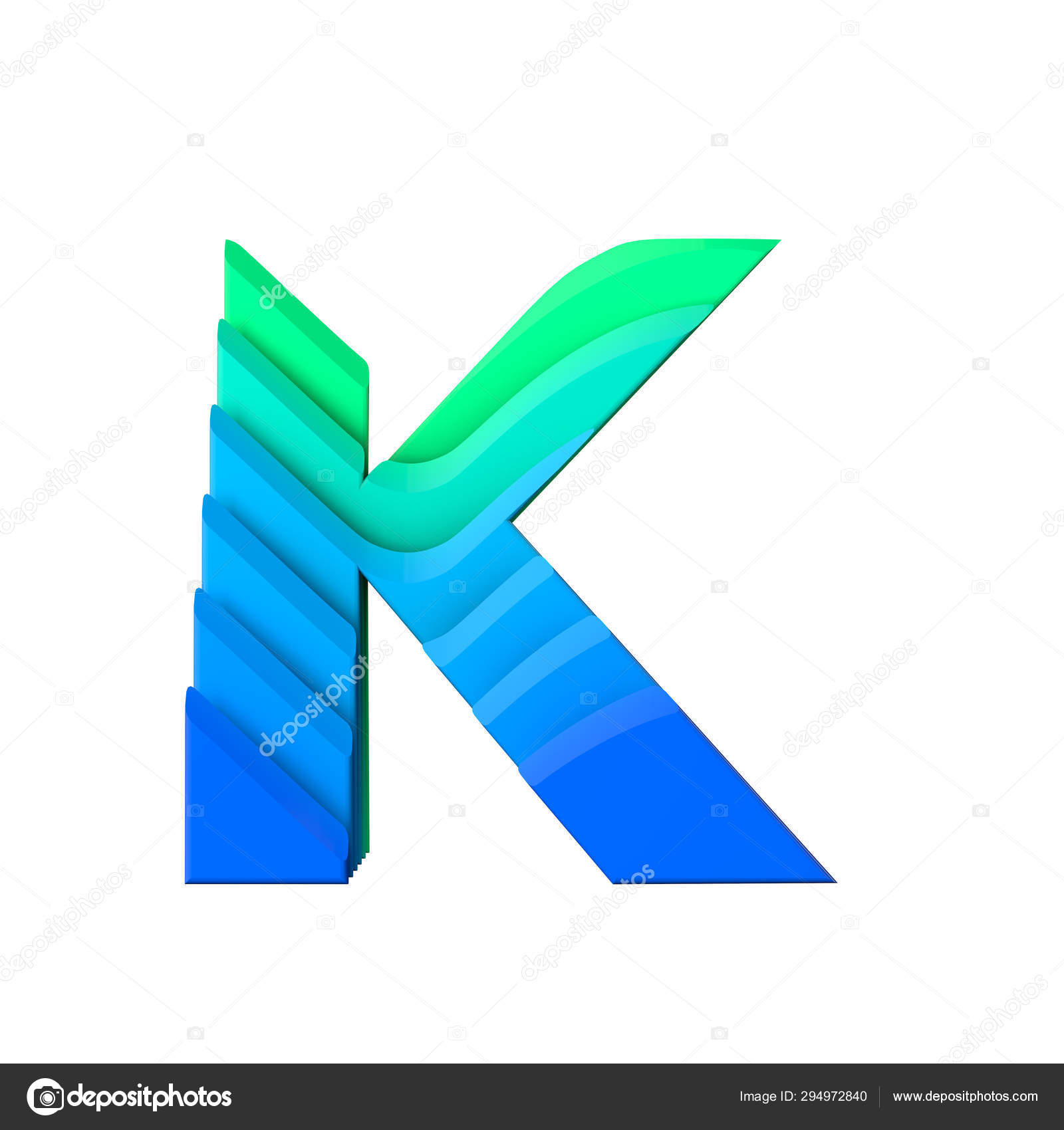 Letter K. Layered wave effect character type. 3D Rendering — Stock ...