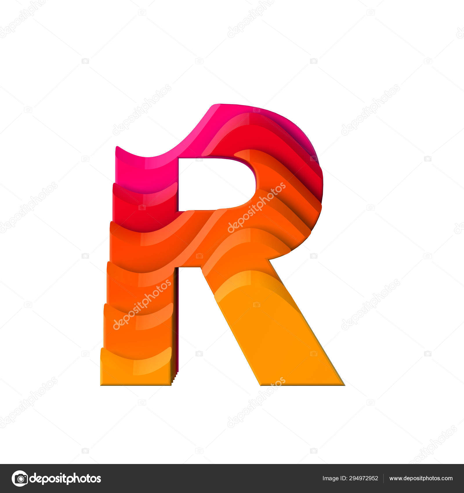 Letter R. Layered wave effect character type. 3D Rendering Stock ...