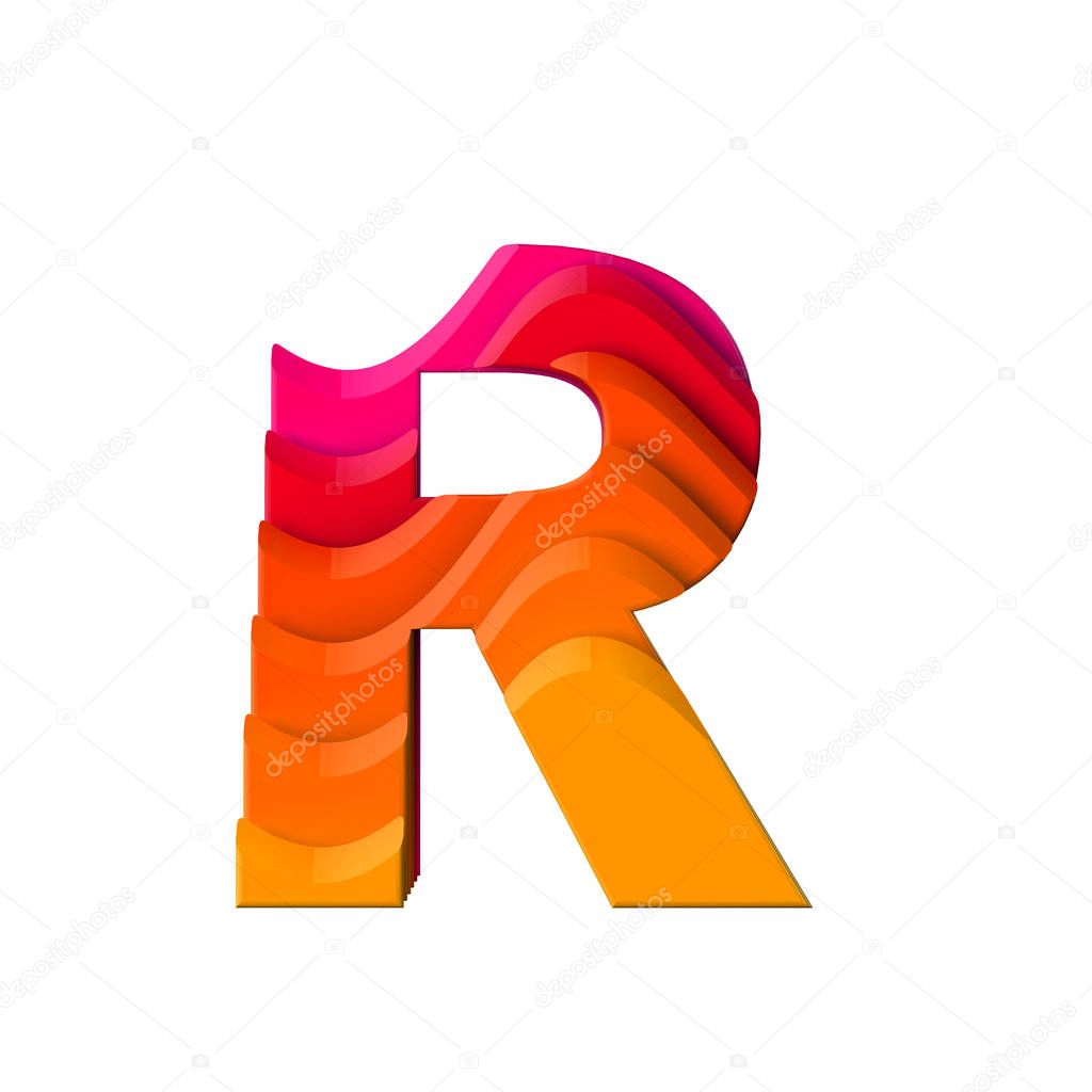 Letra R. Tipo de carácter de efecto de onda en capas. Renderizado 3D 2022