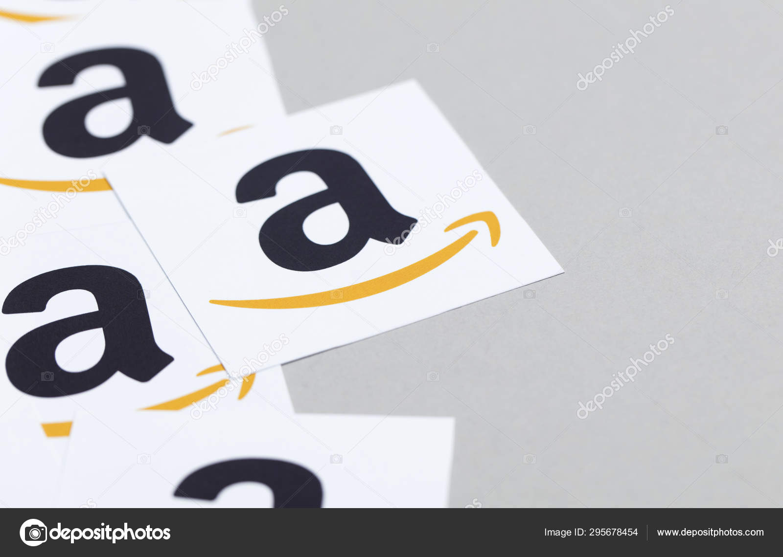 Amazon logo printed onto paper. Amazon is the largest online ret ...