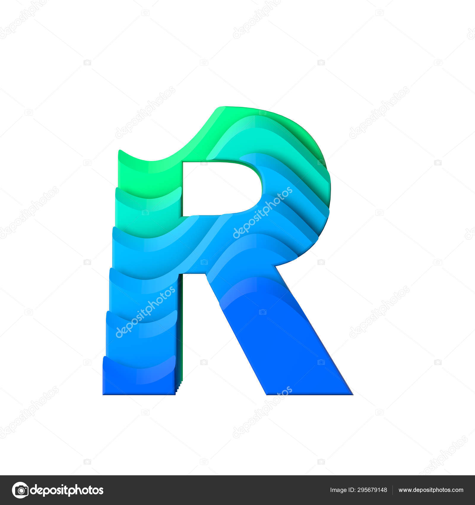 Letter R. Layered wave effect character type. 3D Rendering Stock ...