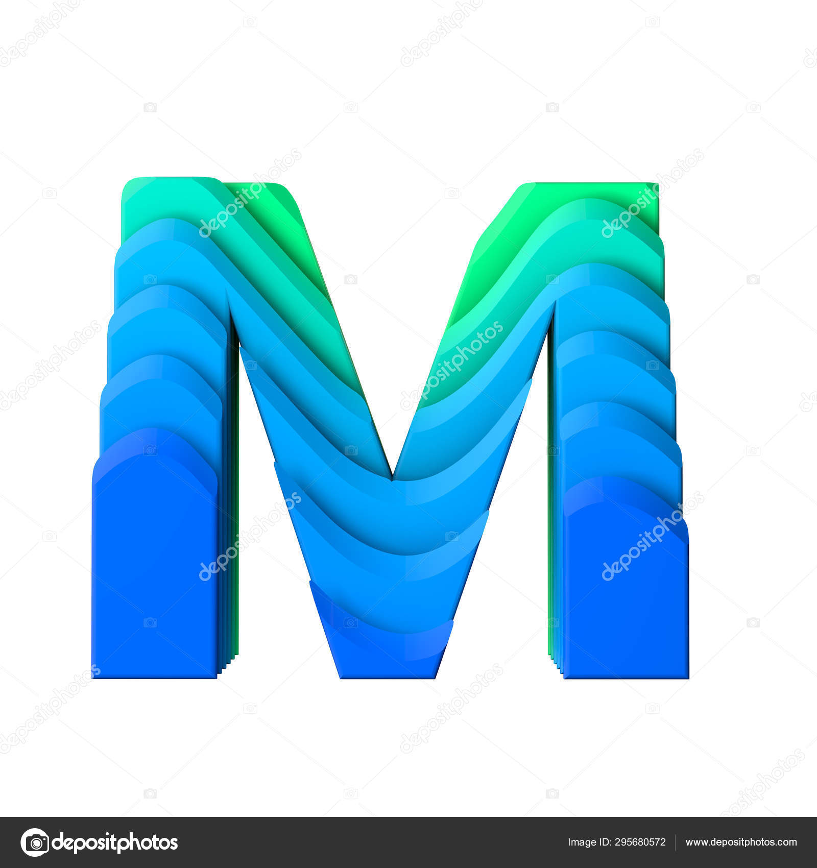 Letter M. Layered wave effect character type. 3D Rendering — Stock ...