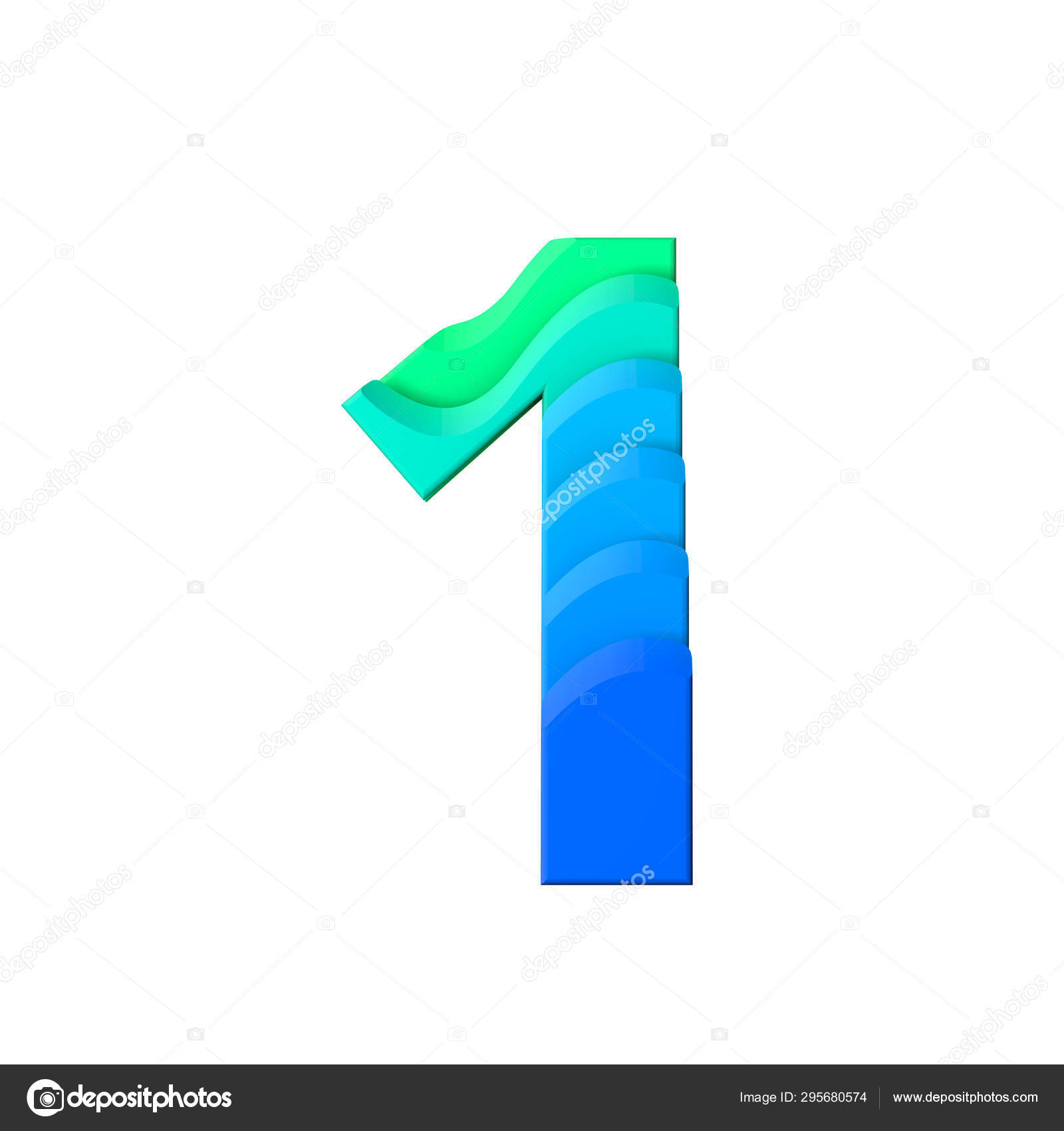 Number 1. Layered wave effect character type. 3D Rendering — Stock ...