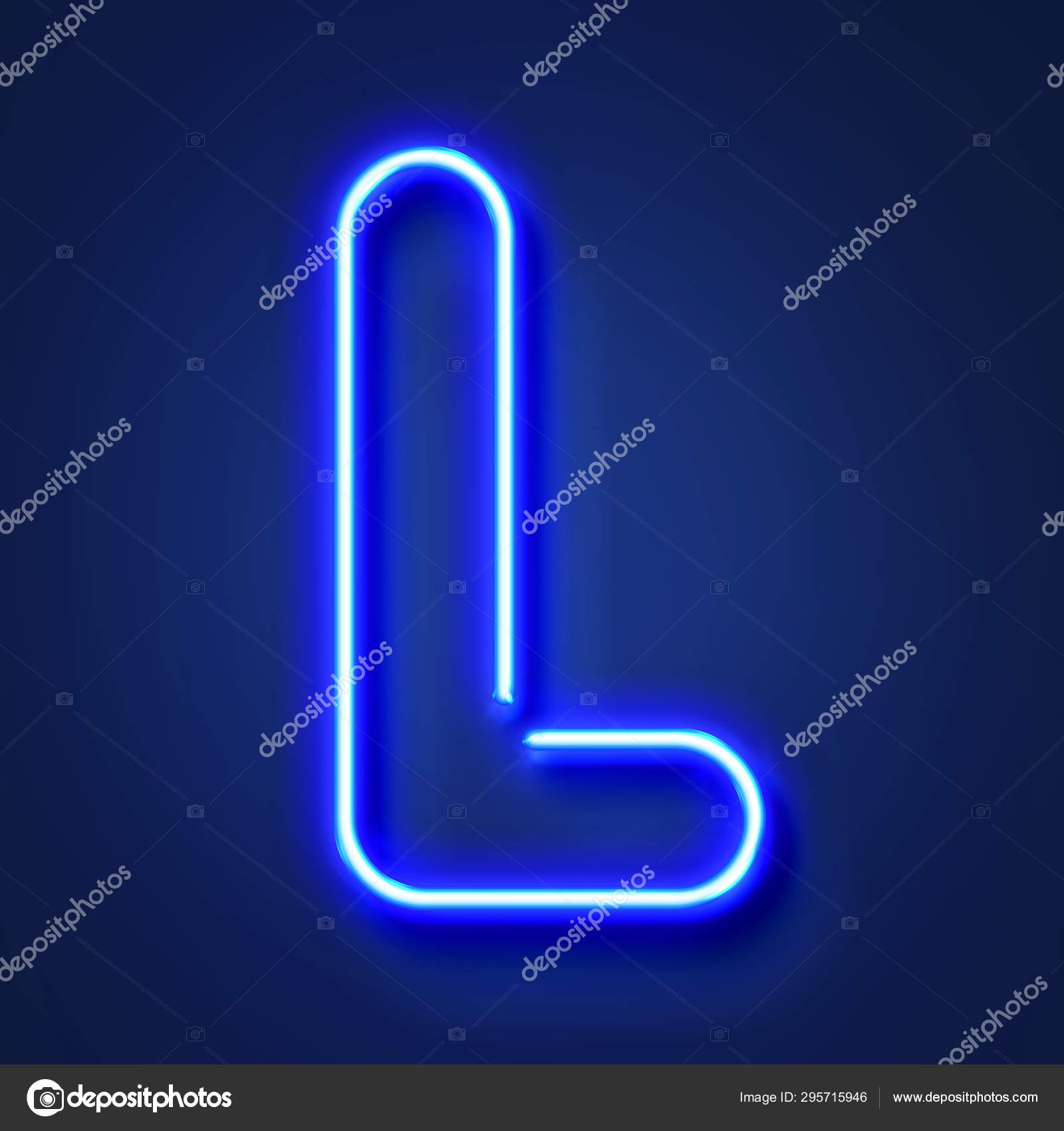 Letra L realista brillante letra de neón azul contra un respaldo azul ...