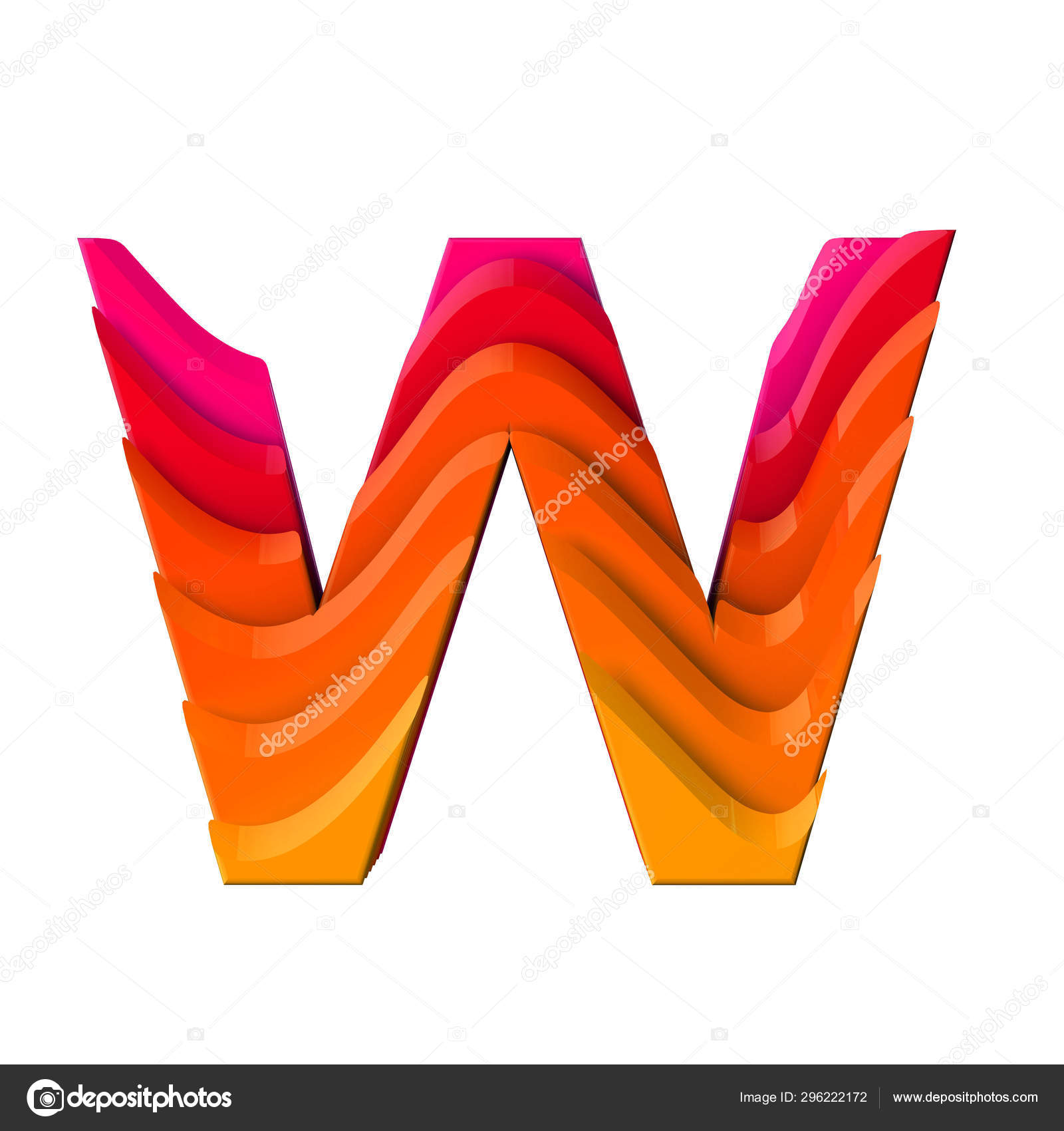Letter W. Layered wave effect character type. 3D Rendering Stock ...