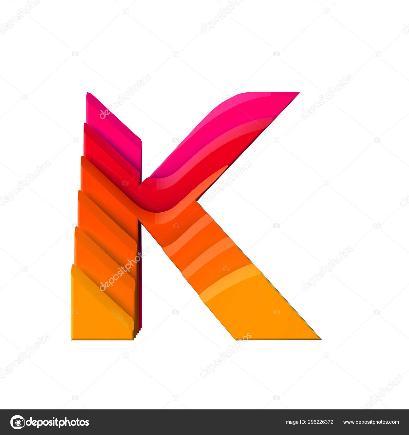 Letter K. Layered wave effect character type. 3D Rendering — Stock ...