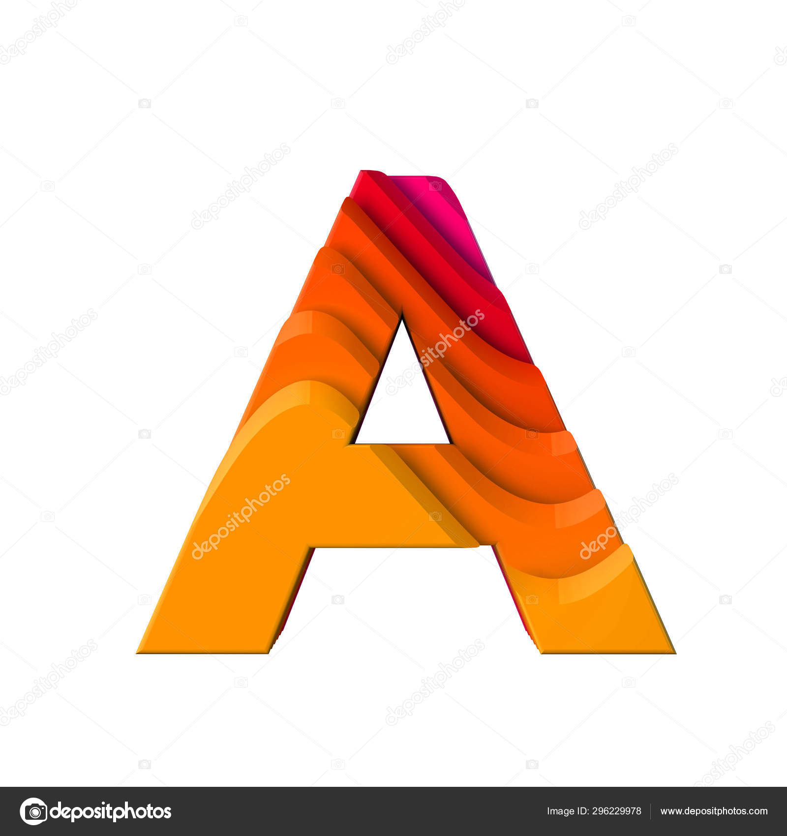 Letter A. Layered wave effect character type. 3D Rendering Stock ...