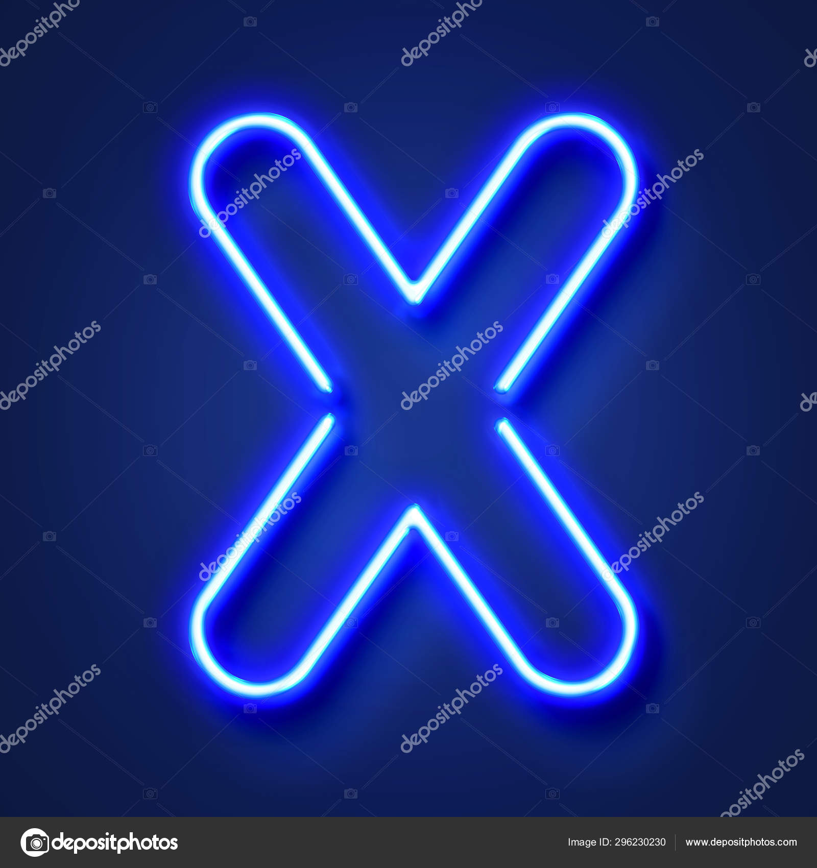 Letra X letra de neón azul brillante realista contra un respaldo azul ...