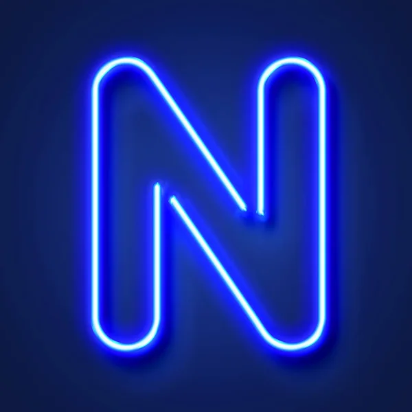 Letter N realistic glowing blue neon letter against a blue backg ...