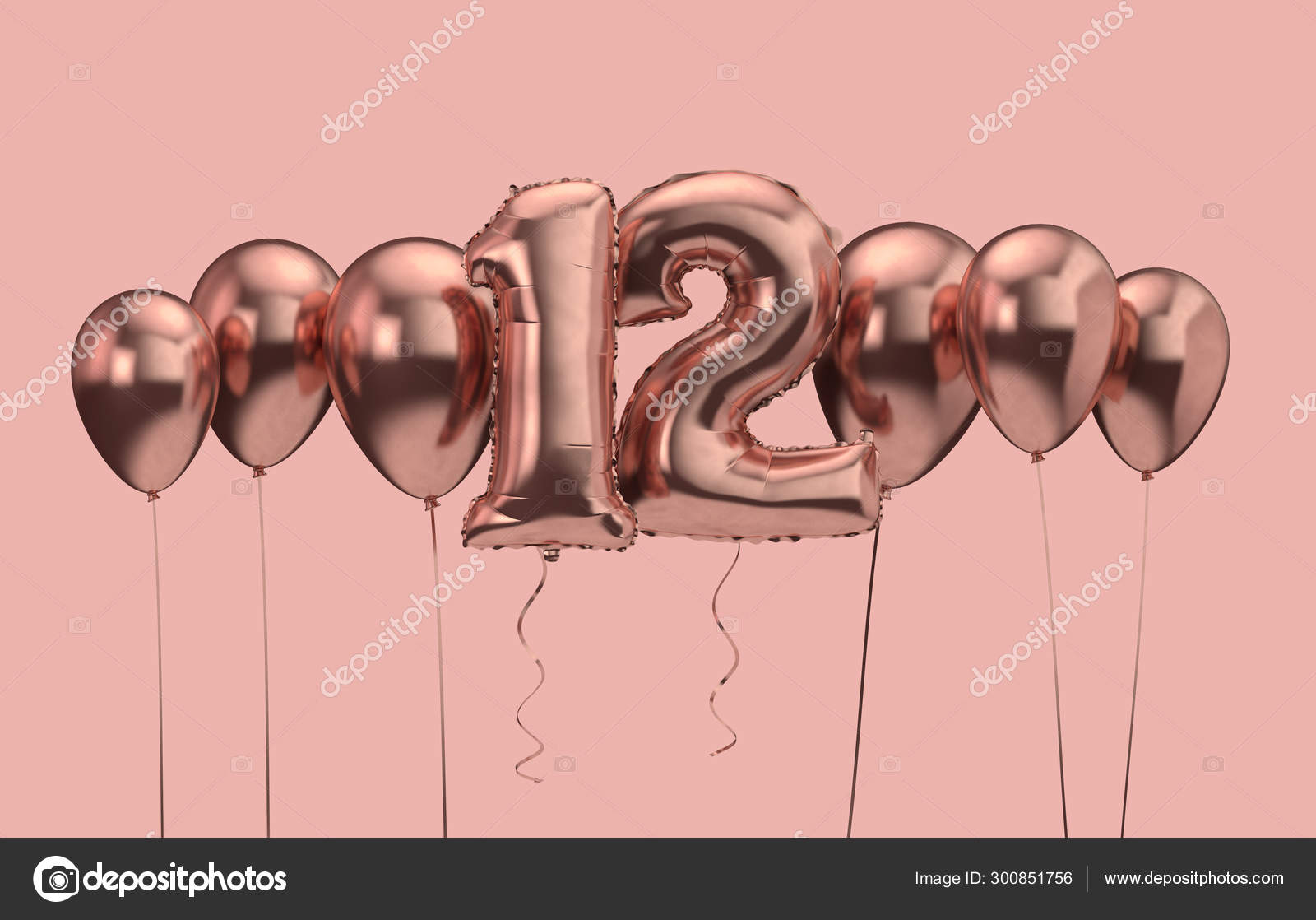 12th birthday pink balloon background. Happy Birthday. 3D Rendering ...
